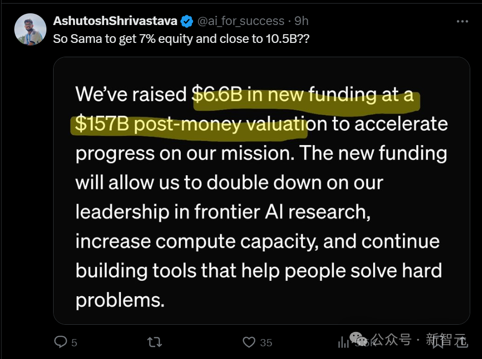 奥特曼赢麻了！硅谷史上最大规模：OpenAI 66亿美元融资成1570亿独角兽，呼吁别投马斯克 - 智源社区