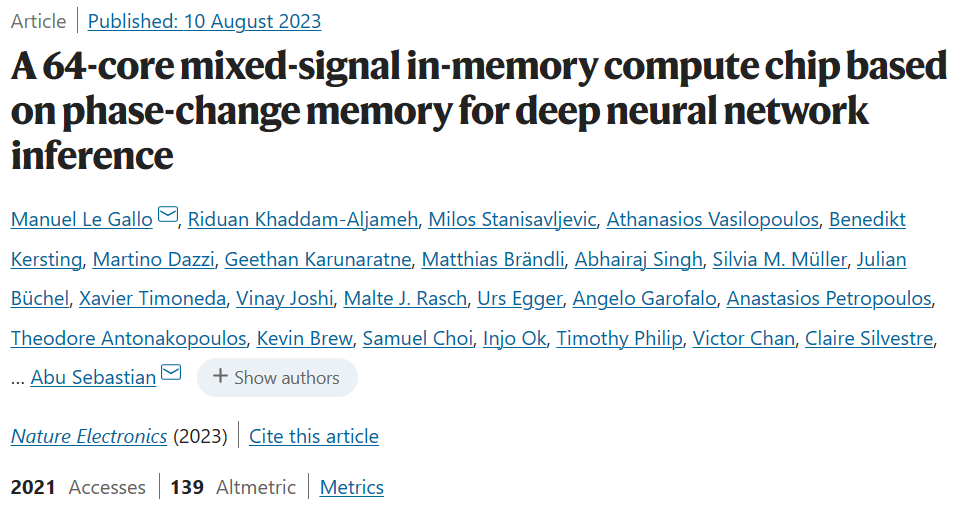 IBM开发以人脑为模式的模拟AI芯片，用于深度神经网络推理 - 智源社区