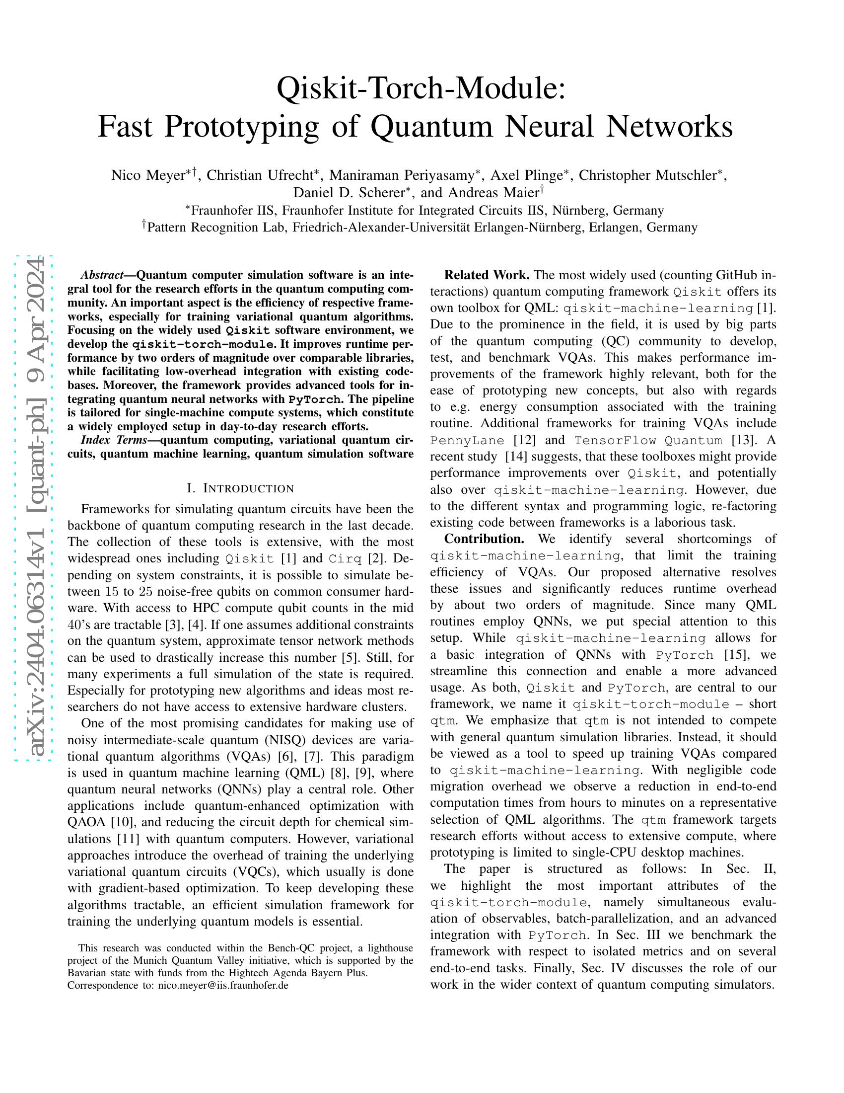 Qiskit-Torch-Module: Fast Prototyping of Quantum Neural Networks - 智源社区论文