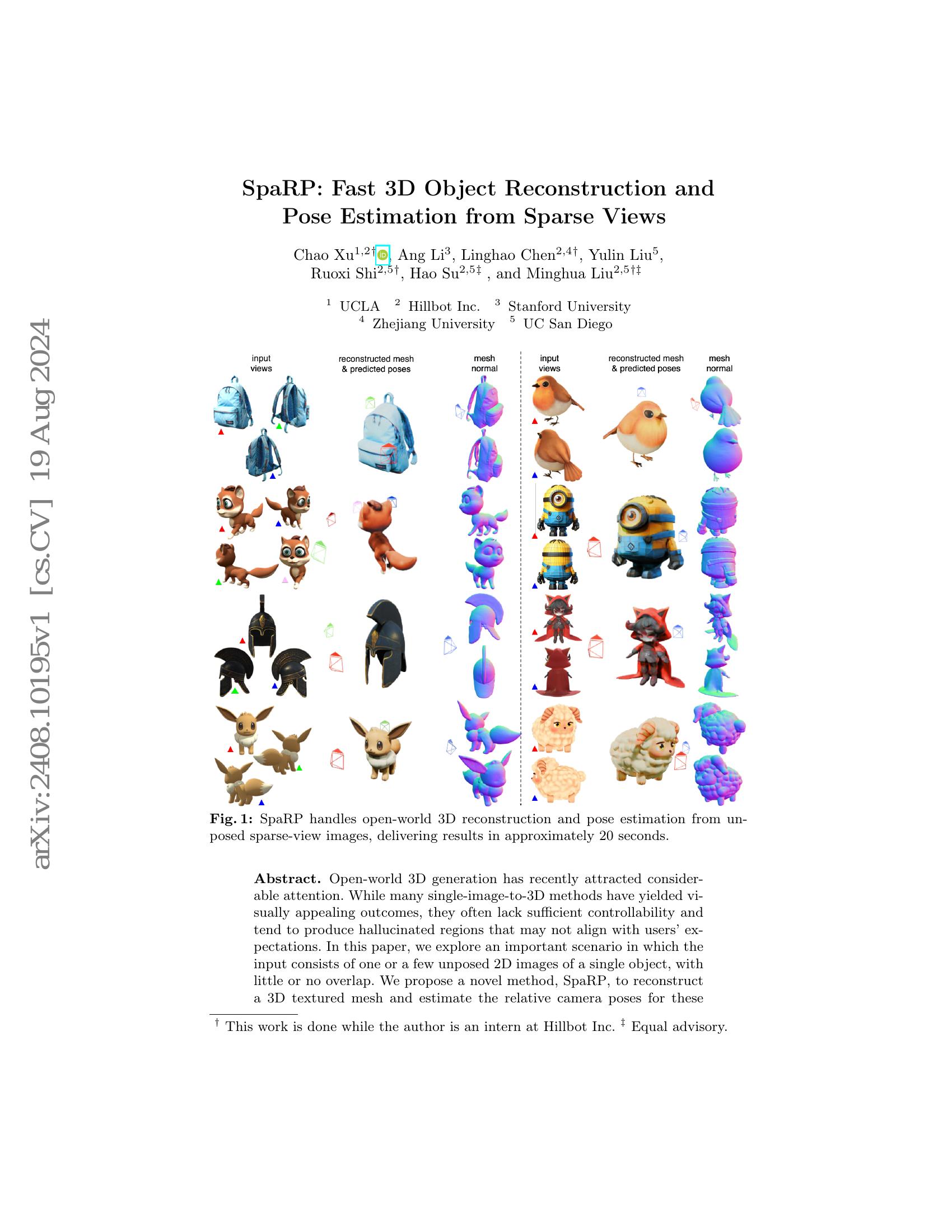 SpaRP: Fast 3D Object Reconstruction and Pose Estimation from Sparse Views - 智源社区论文
