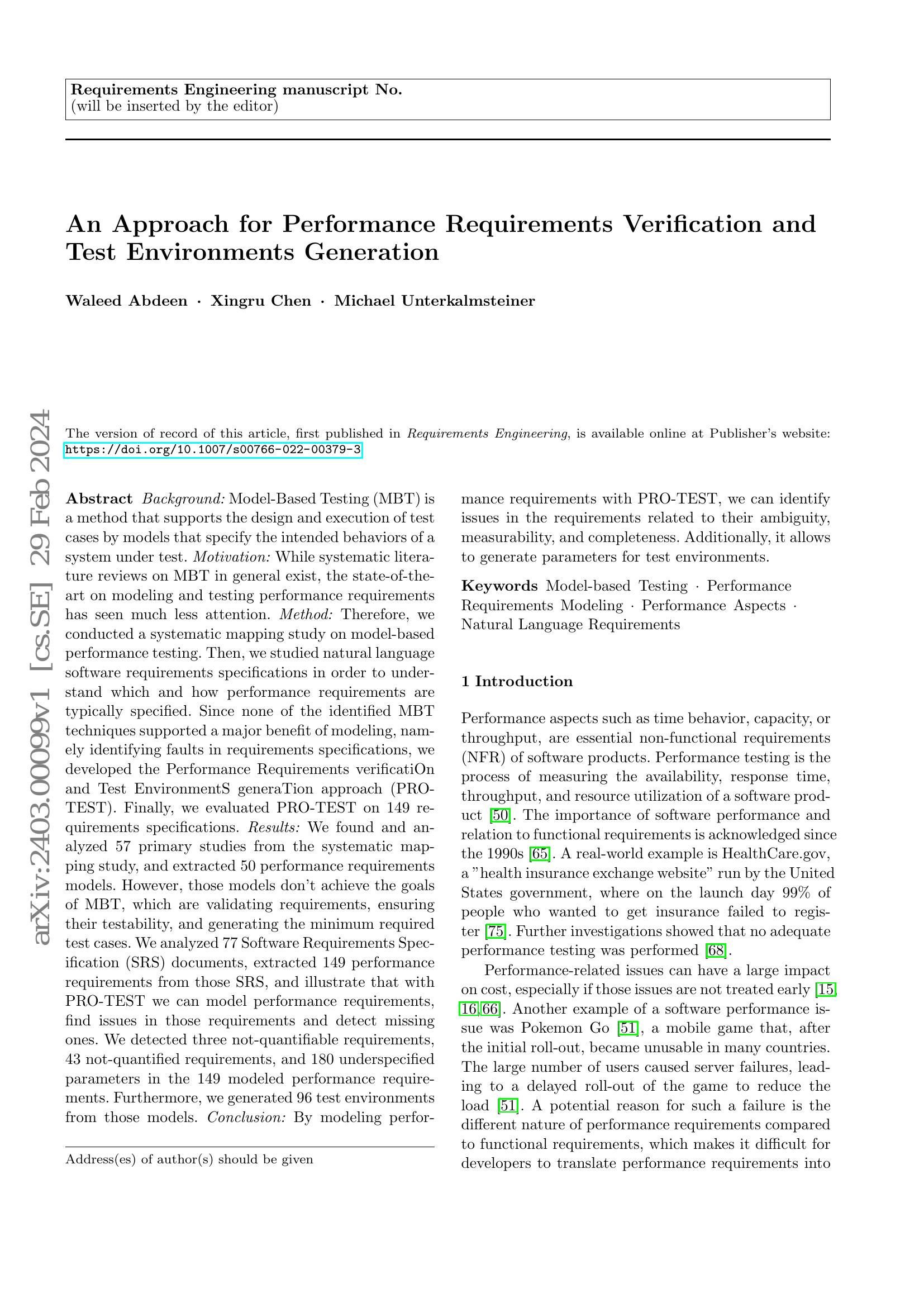 An approach for performance requirements verification and test ...