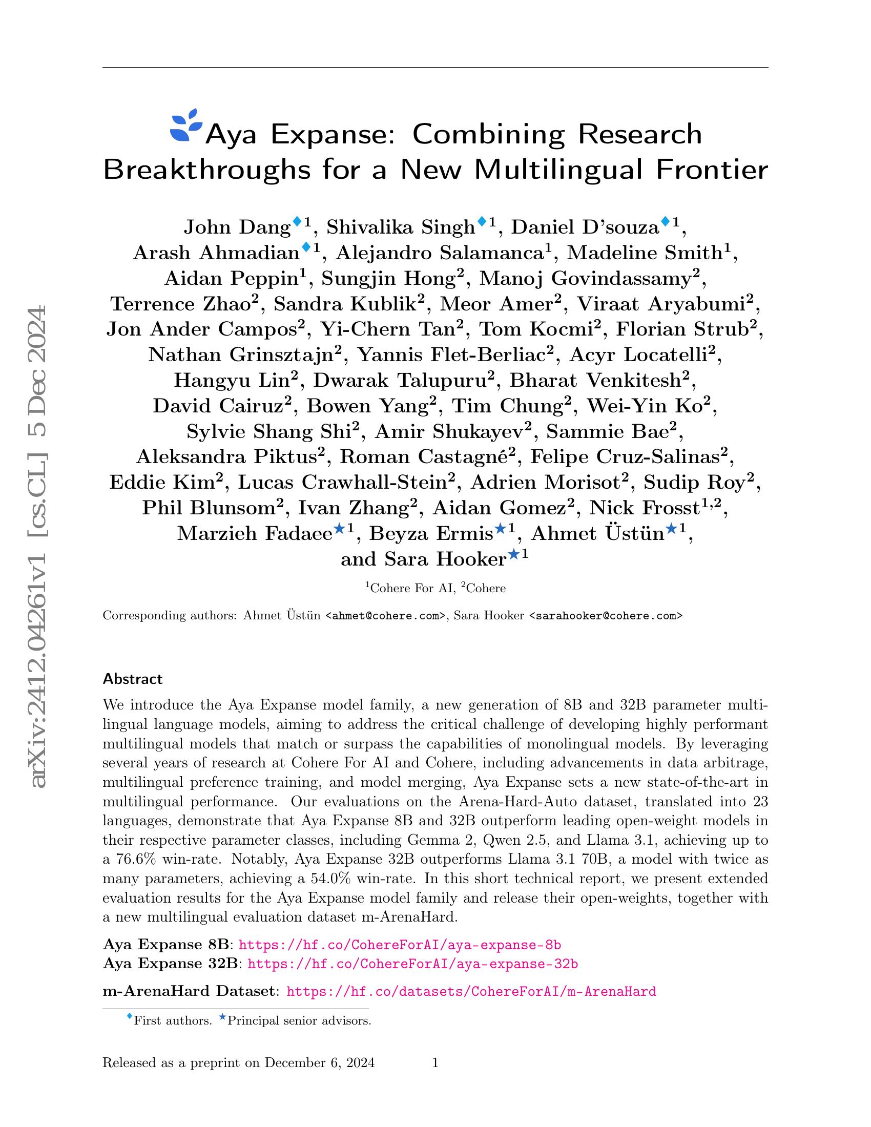 Aya Expanse: Combining Research Breakthroughs for a New Multilingual ...