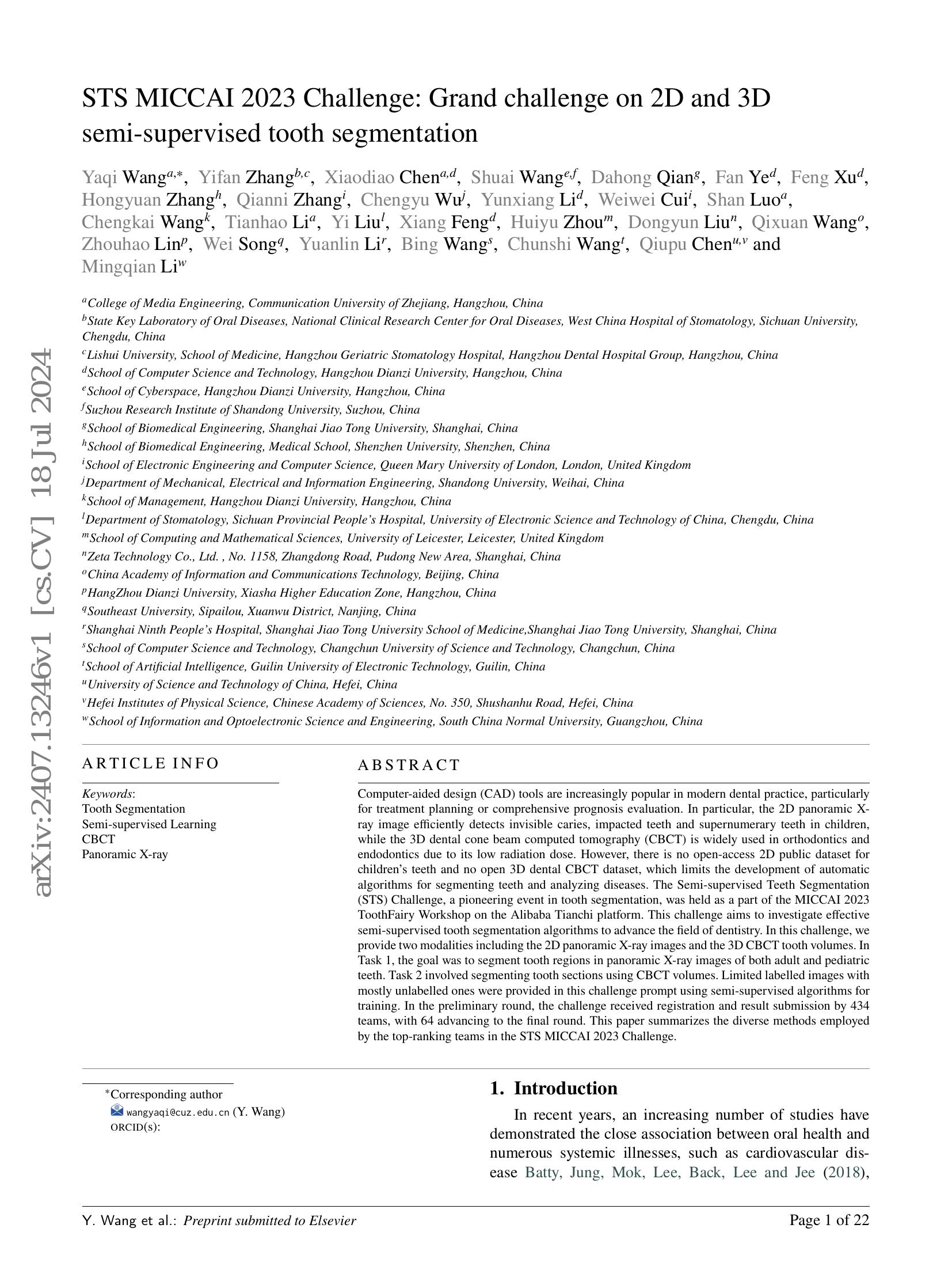STS MICCAI 2023 Challenge: Grand challenge on 2D and 3D semi-supervised tooth segmentation - 智源社区论文