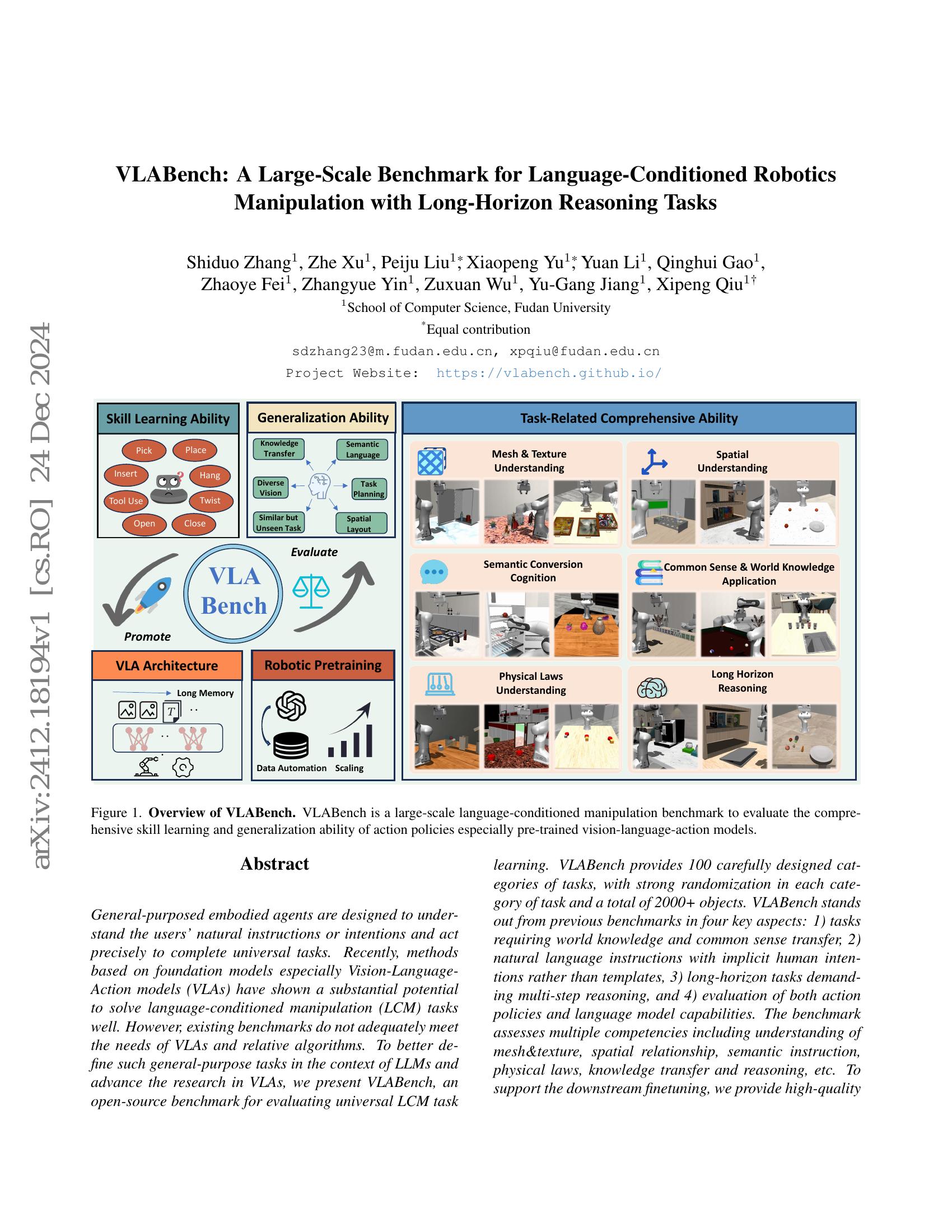 VLABench: A Large-Scale Benchmark for Language-Conditioned Robotics Manipulation with Long ...