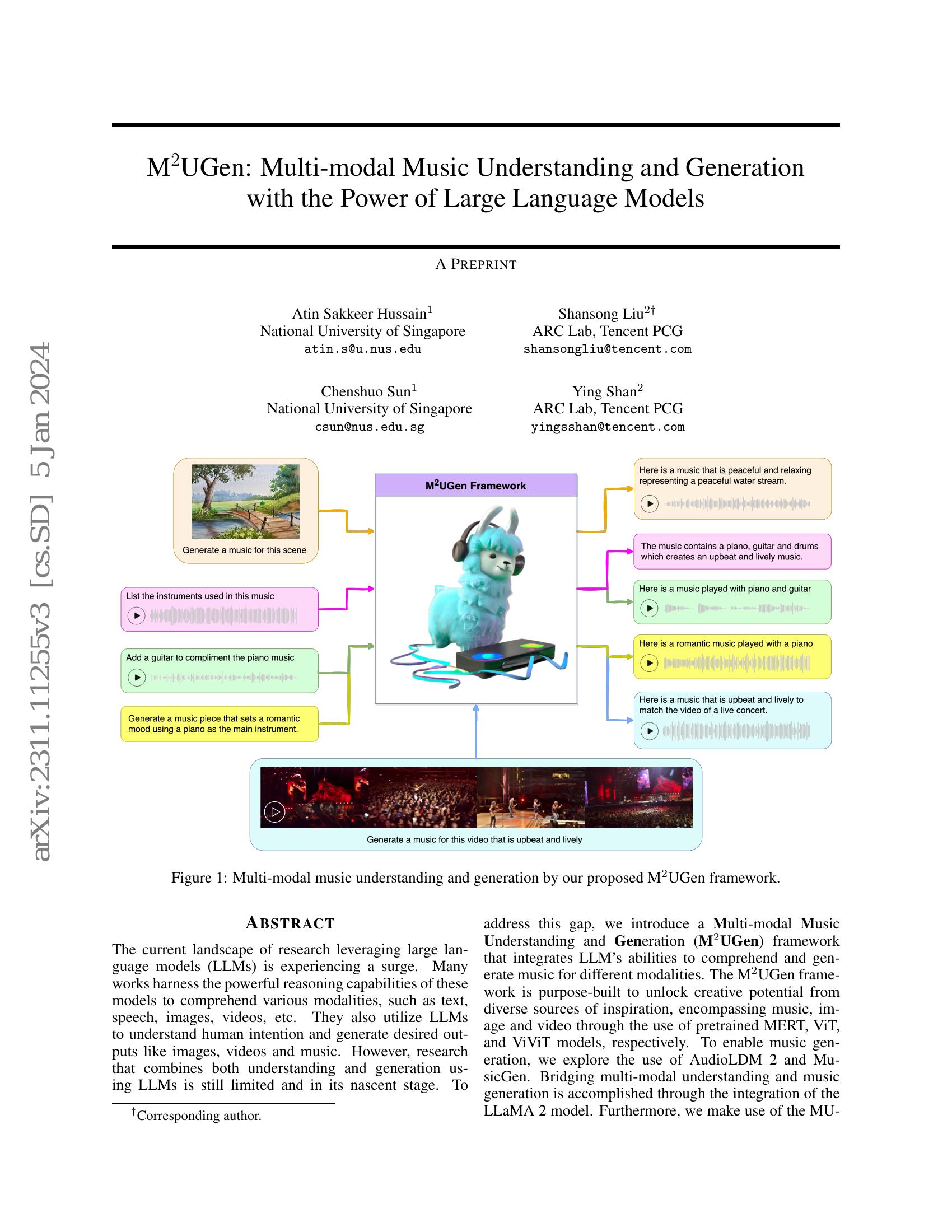 M$^{2}$UGen: Multi-modal Music Understanding and Generation with the ...