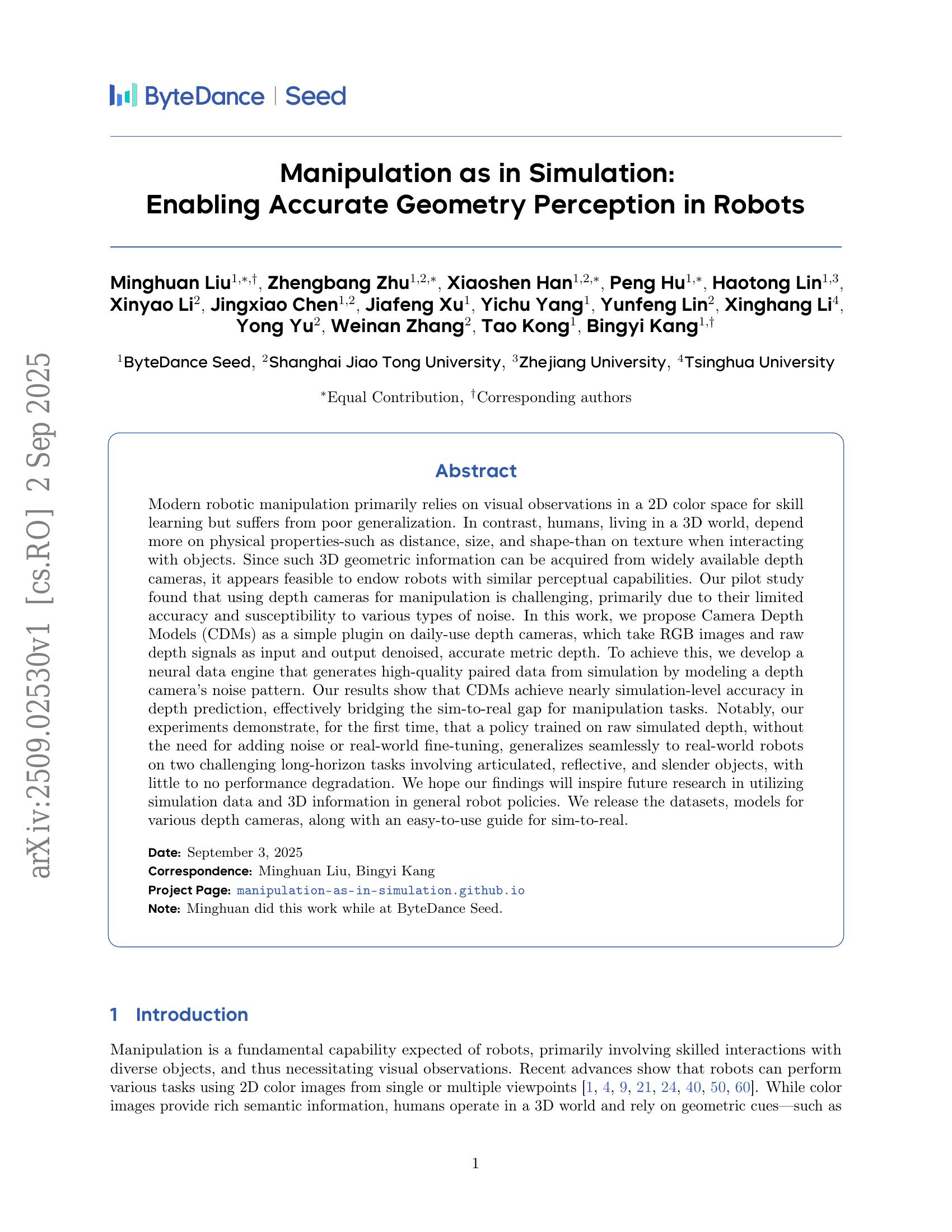 Manipulation as in Simulation: Enabling Accurate Geometry Perception in Robots - 智源社区论文