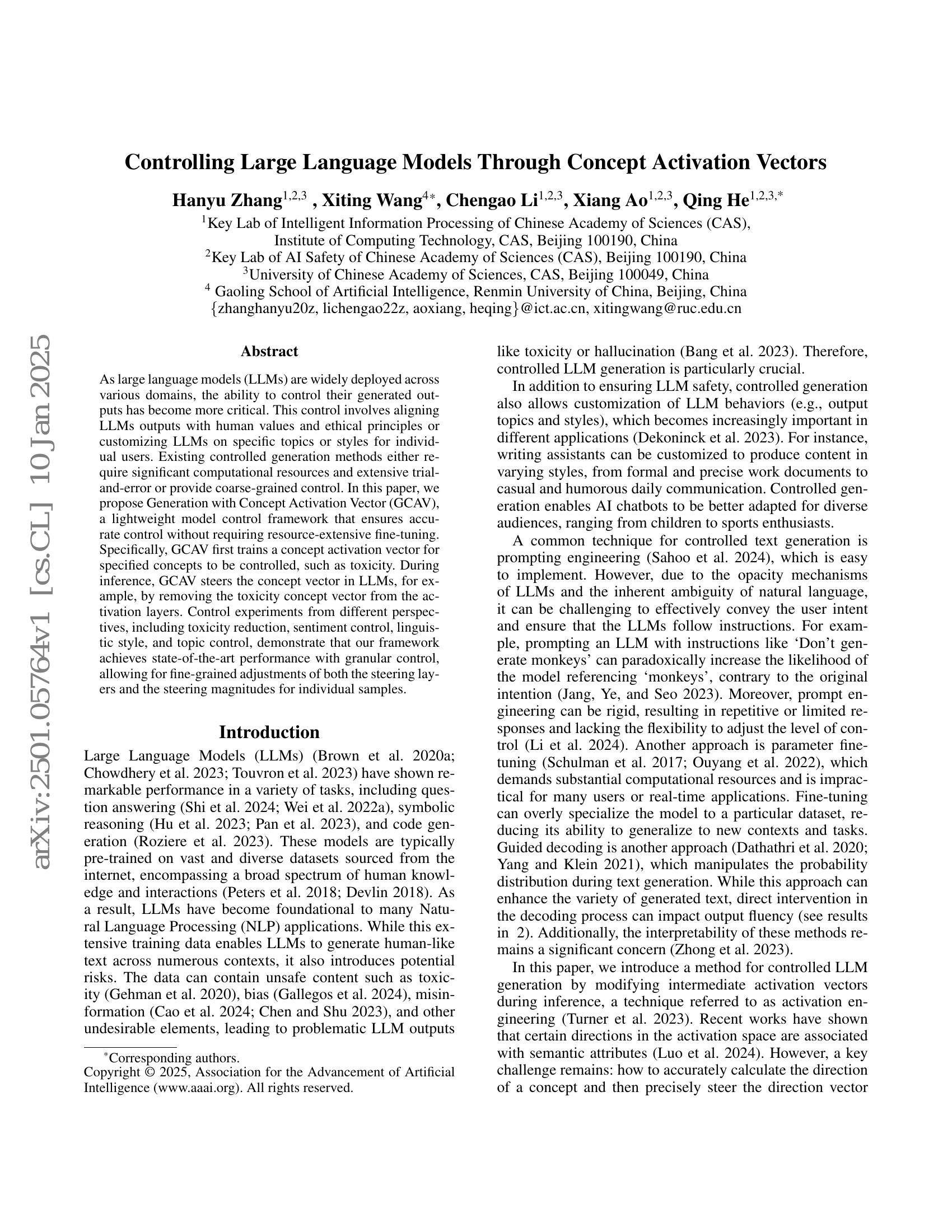Controlling Large Language Models Through Concept Activation Vectors - 智源社区论文