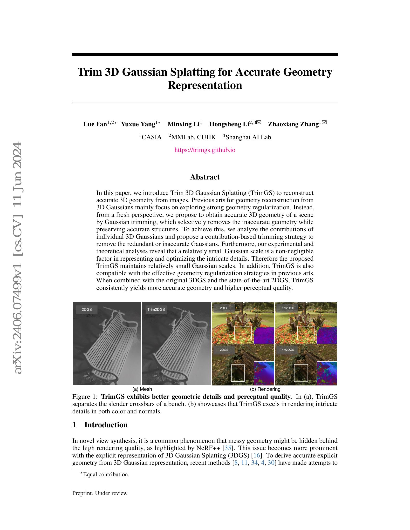 Trim 3D Gaussian Splatting for Accurate Geometry Representation - 智源社区论文