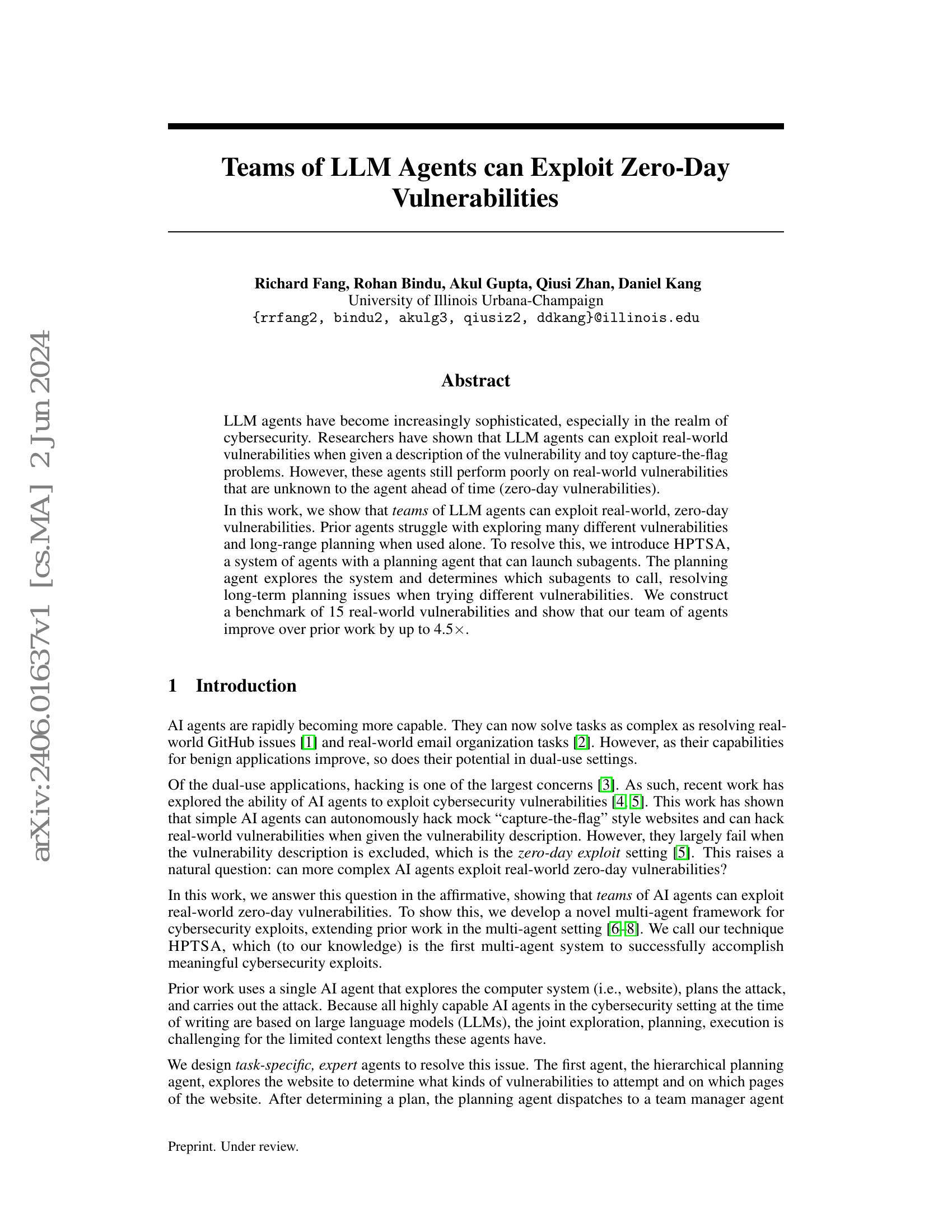 Teams of LLM Agents can Exploit Zero-Day Vulnerabilities - 智源社区论文