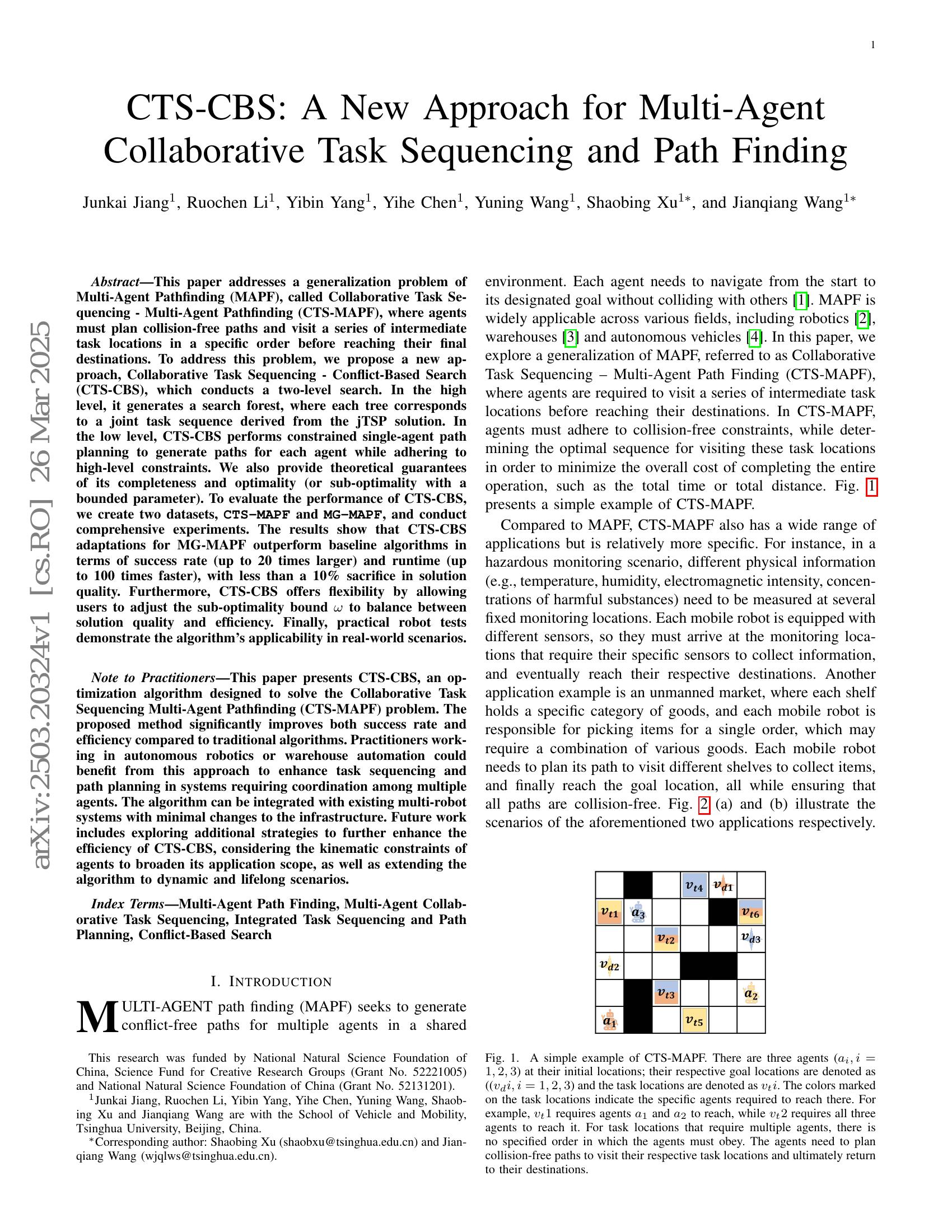 CTS-CBS: A New Approach for Multi-Agent Collaborative Task Sequencing and Path Finding - 智源社区论文