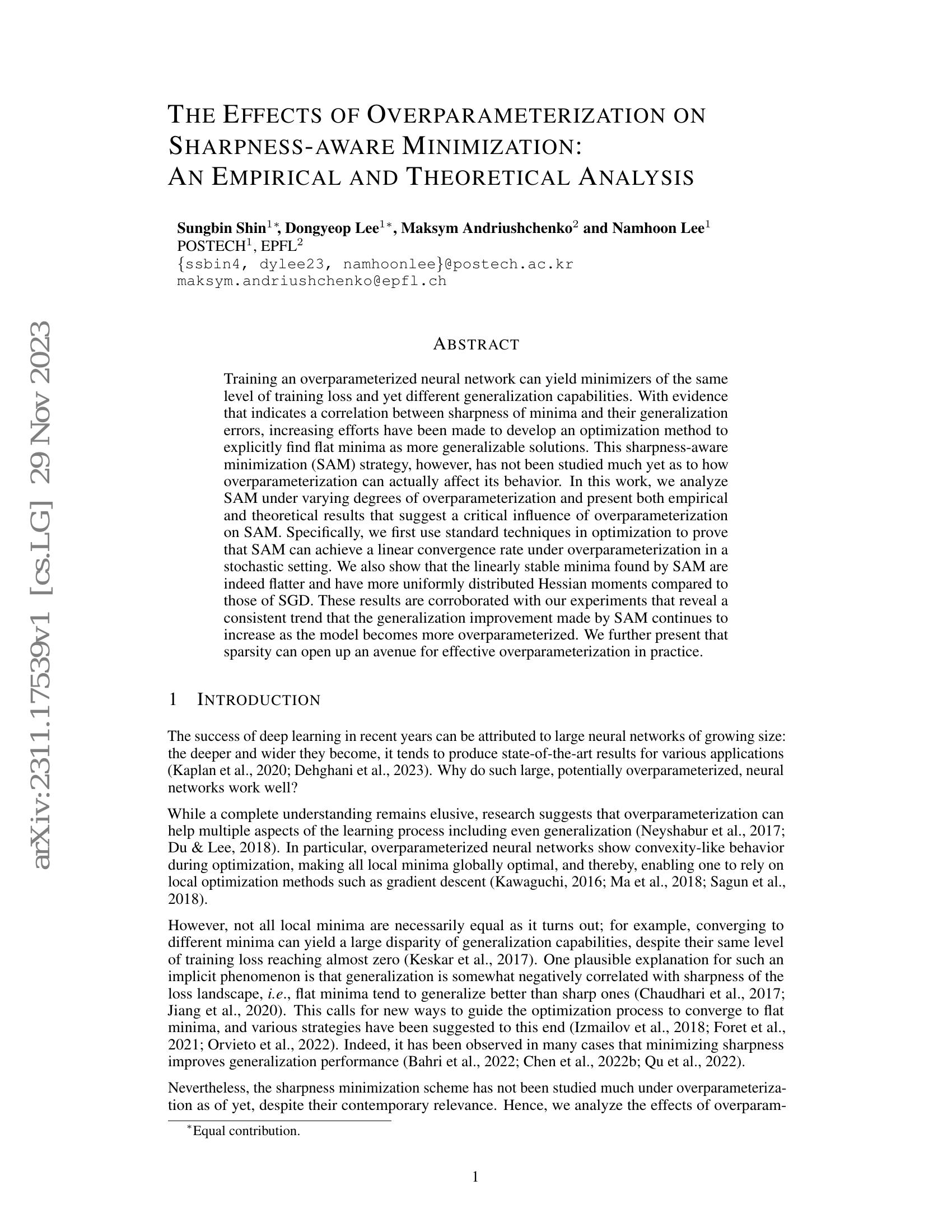 The Effects of Overparameterization on Sharpness-aware Minimization: An Empirical and ...