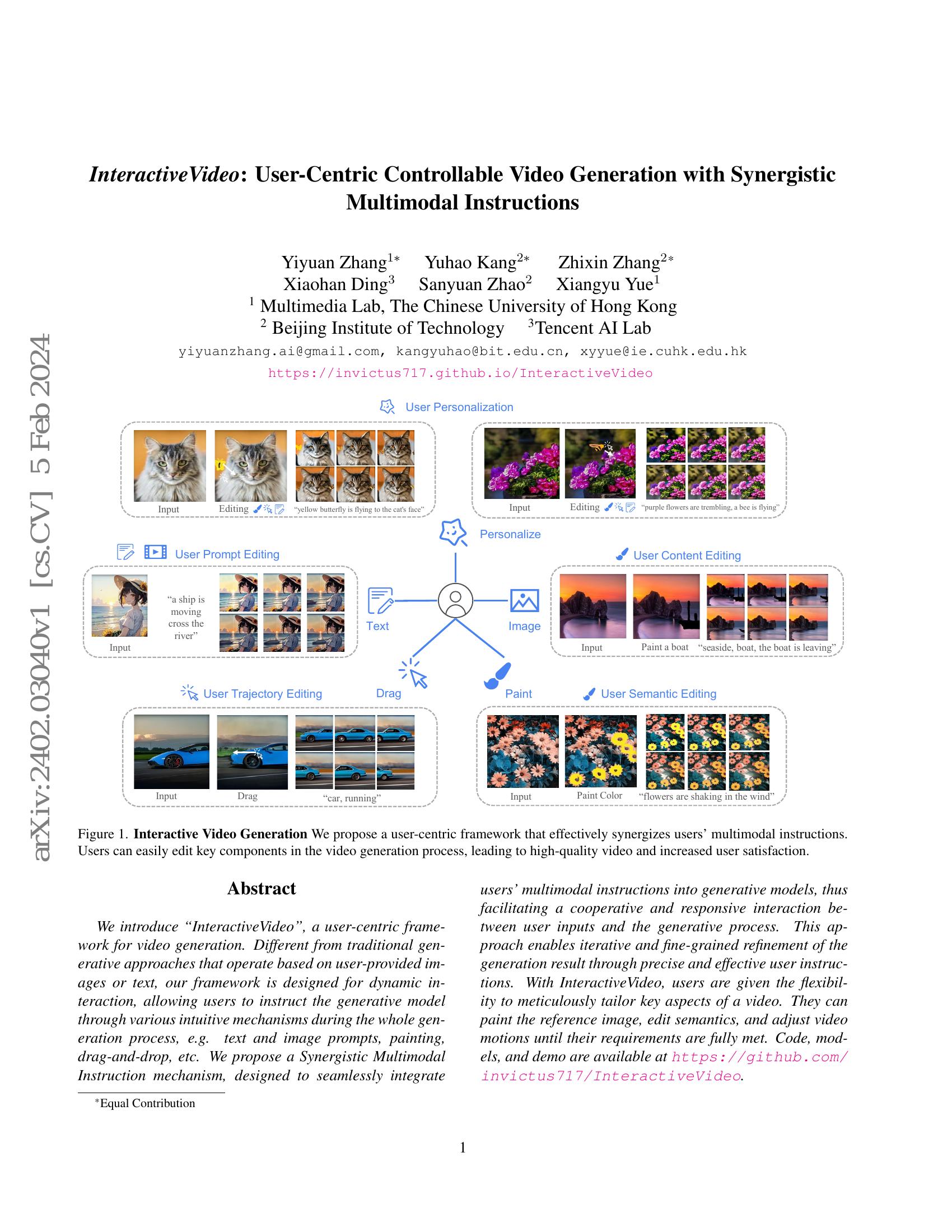 InteractiveVideo: User-Centric Controllable Video Generation with Synergistic Multimodal ...