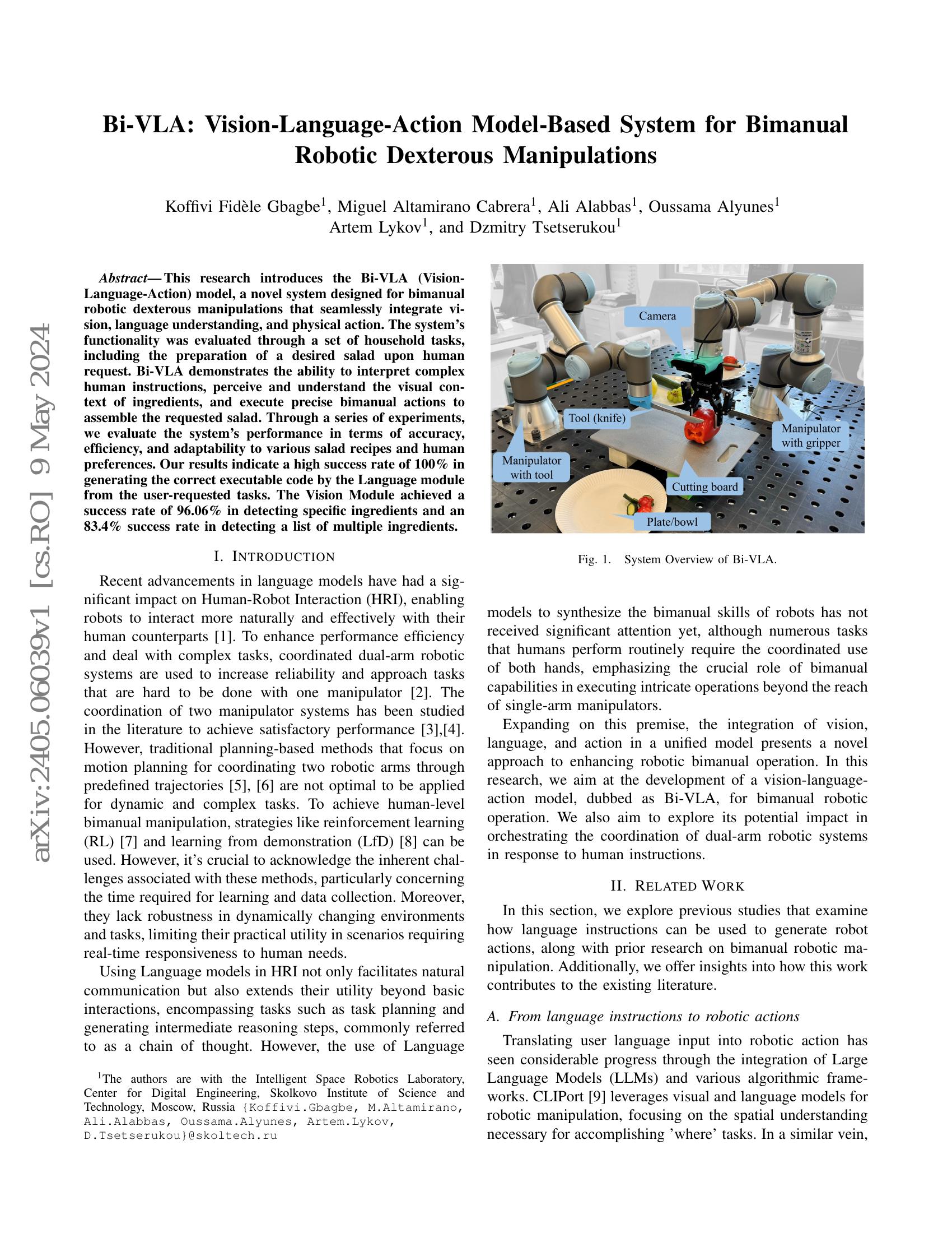 Bi-VLA: Vision-Language-Action Model-Based System for Bimanual Robotic ...