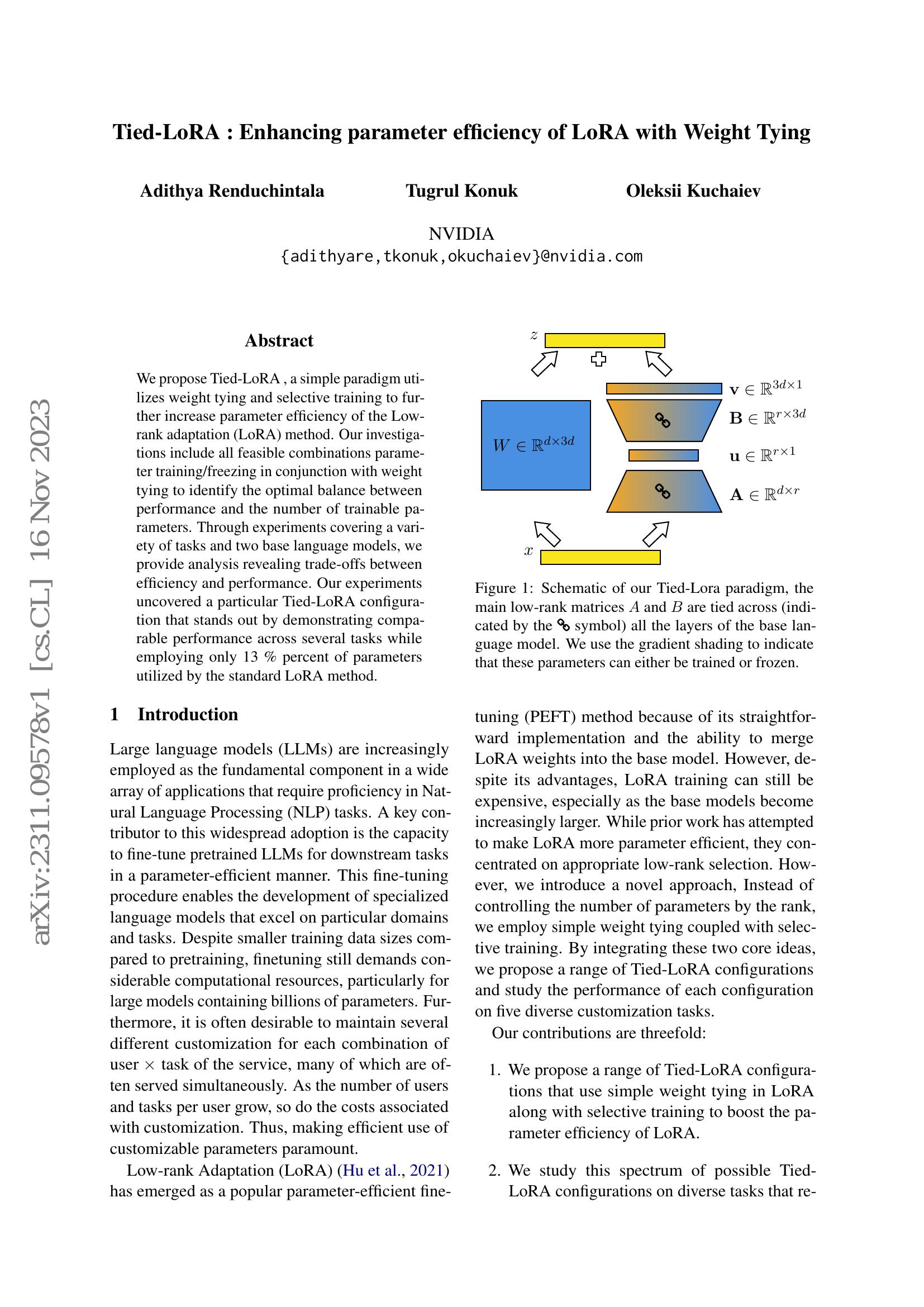 Tied-Lora: Enhacing parameter efficiency of LoRA with weight tying - 智源社区论文