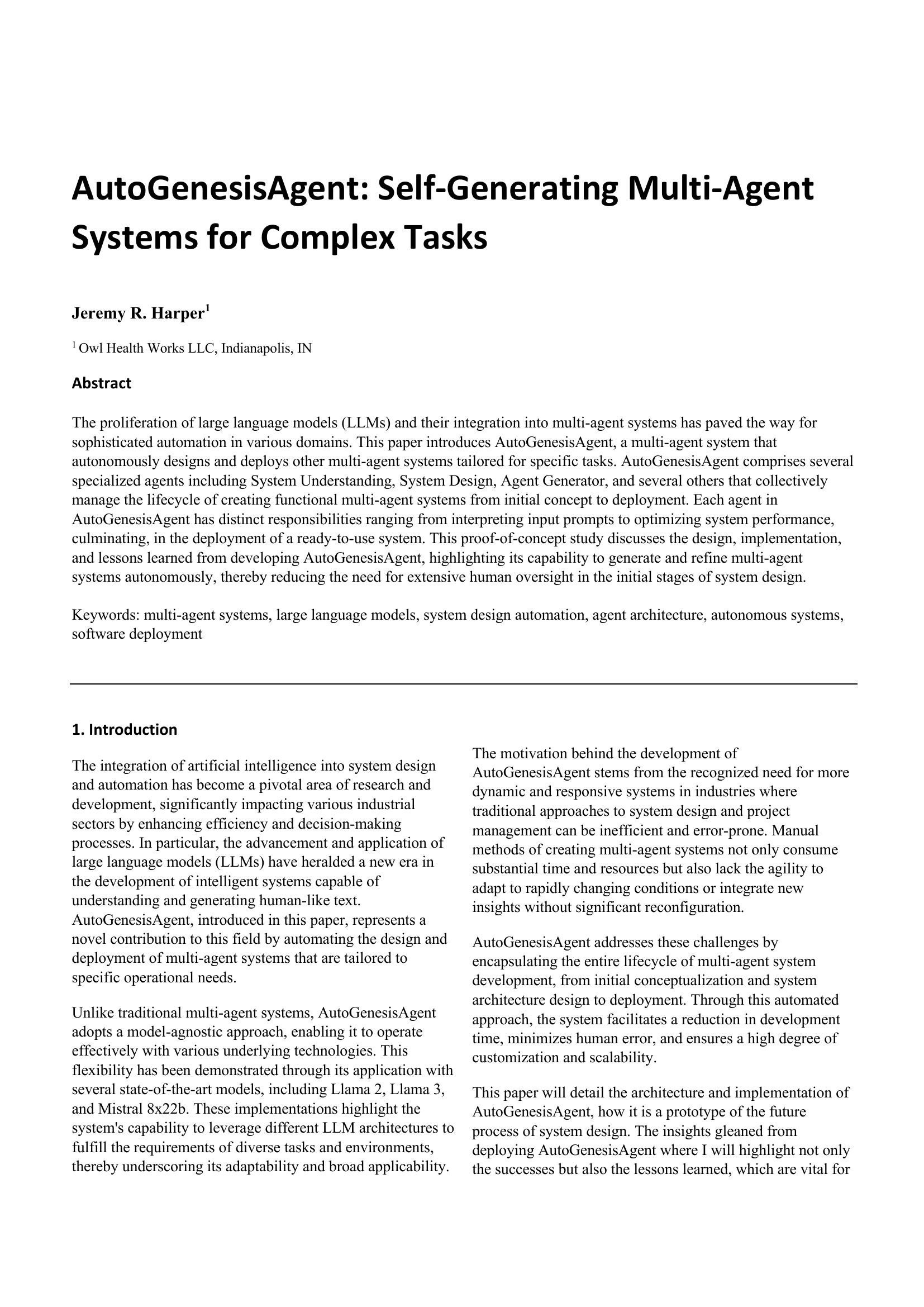 AutoGenesisAgent: Self-Generating Multi-Agent Systems for Complex Tasks ...