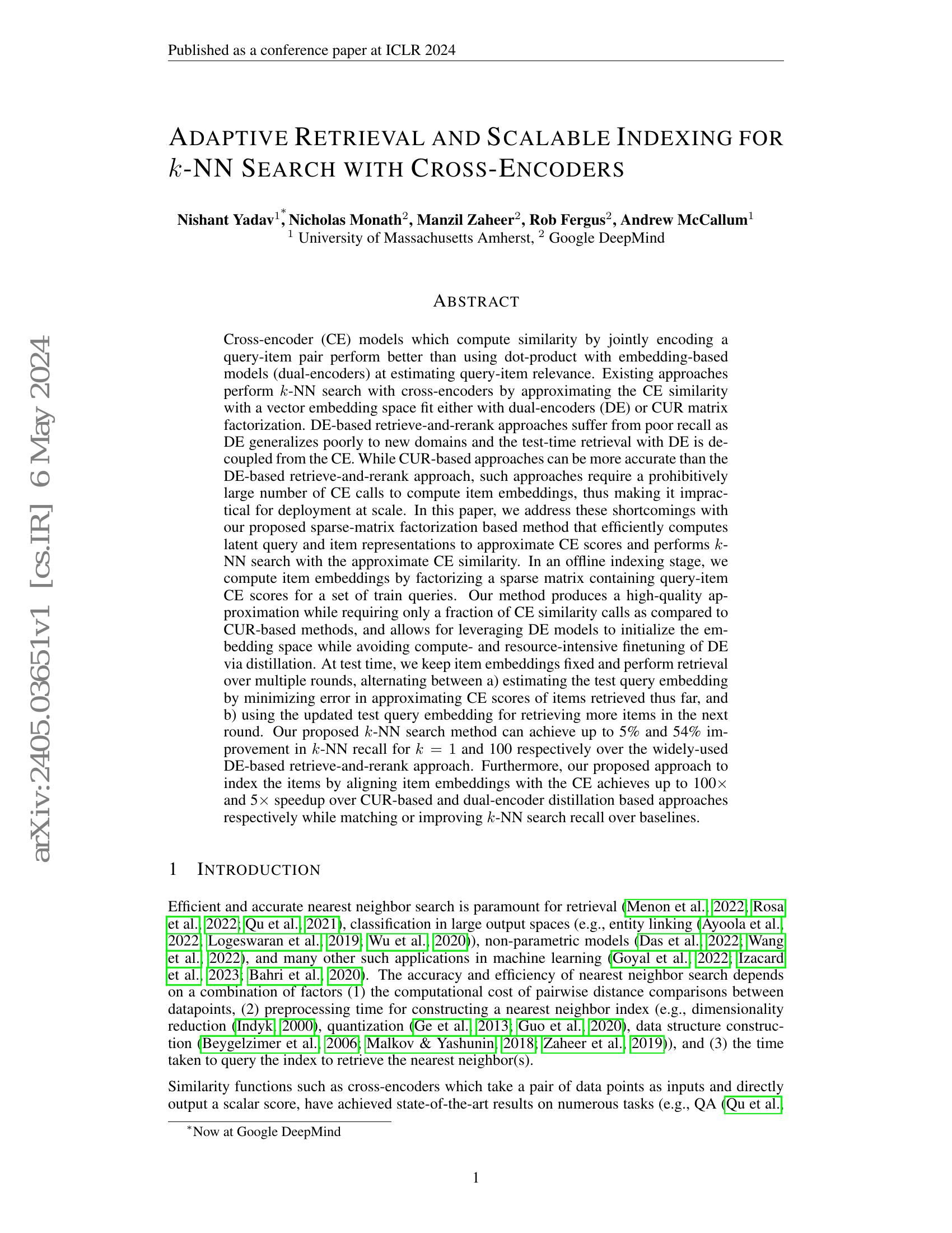 Adaptive Retrieval and Scalable Indexing for k-NN Search with Cross-Encoders - 智源社区论文
