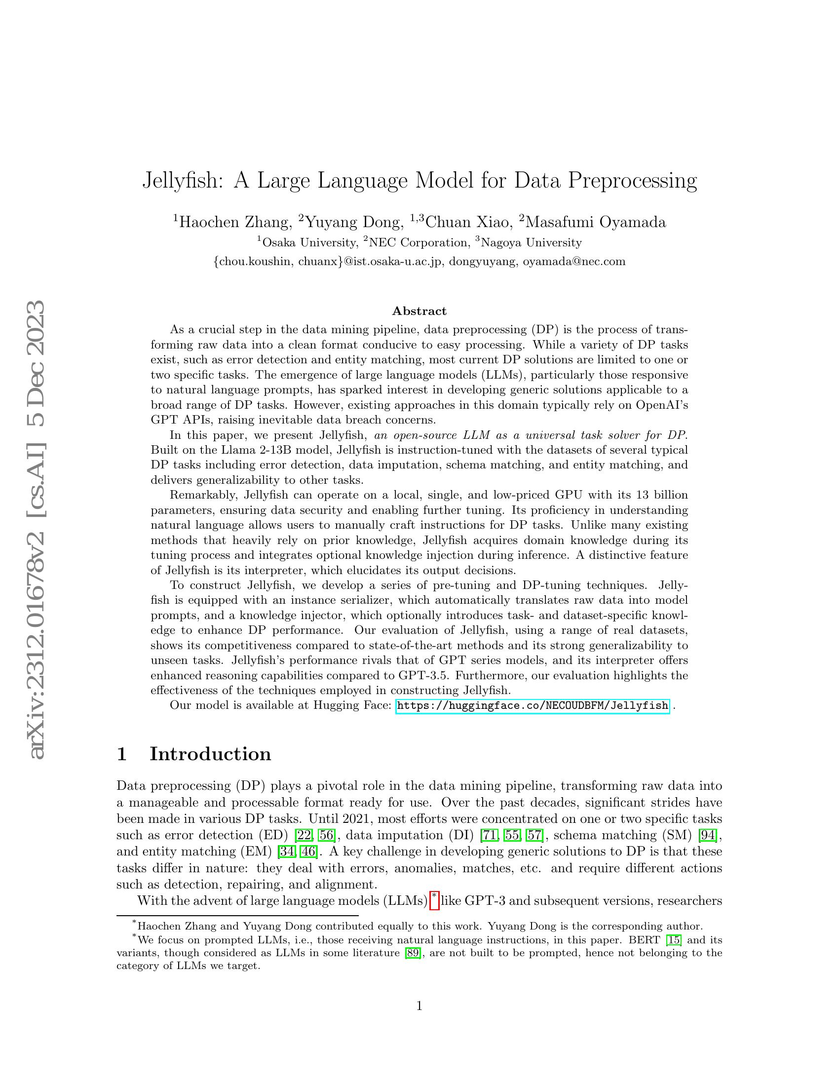 Jellyfish: A Large Language Model for Data Preprocessing - 智源社区论文