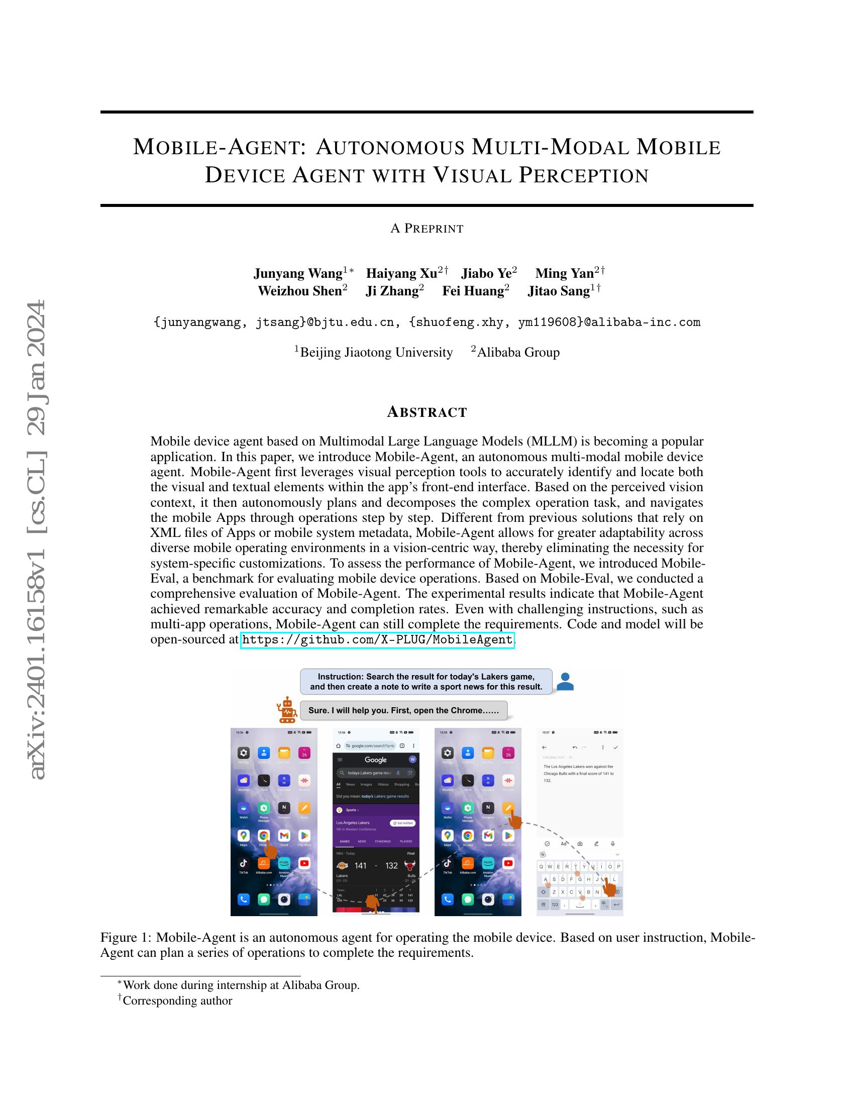 Mobile-Agent: Autonomous Multi-Modal Mobile Device Agent with Visual ...