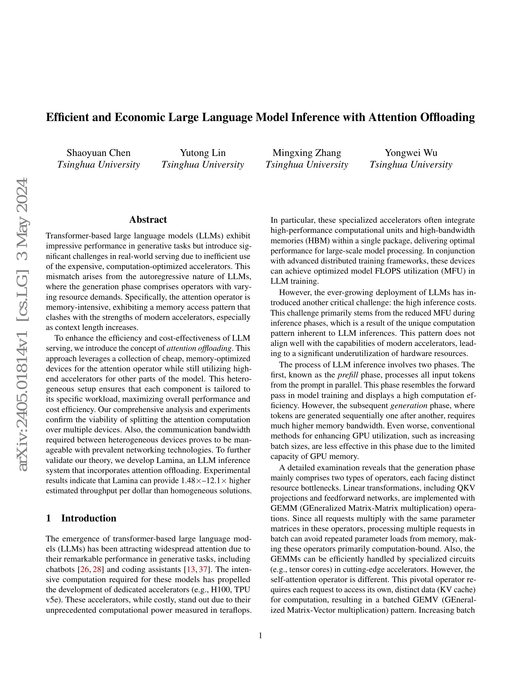 Efficient And Economic Large Language Model Inference With Attention Offloading 智源社区论文