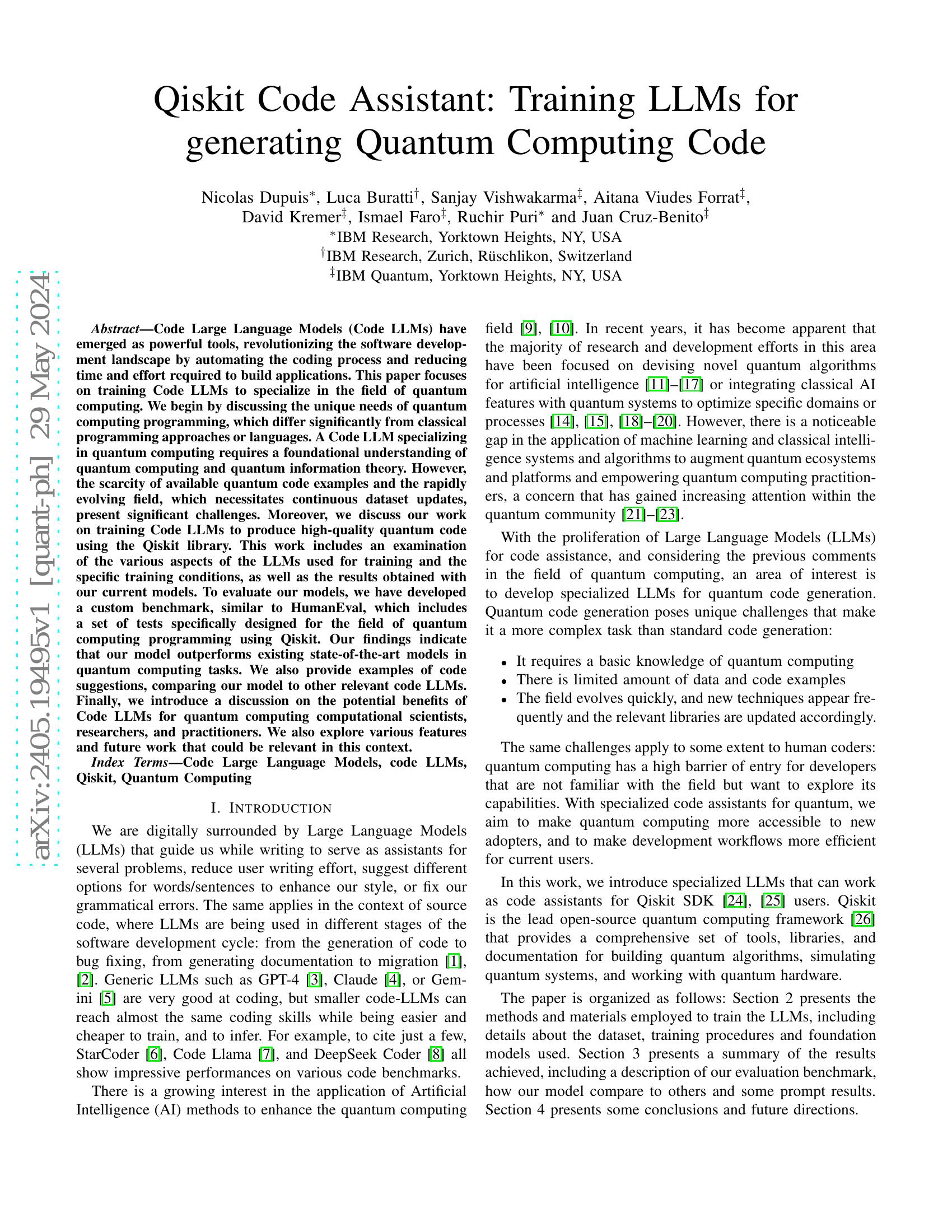 Qiskit Code Assistant: Training LLMs for generating Quantum Computing Code - 智源社区论文
