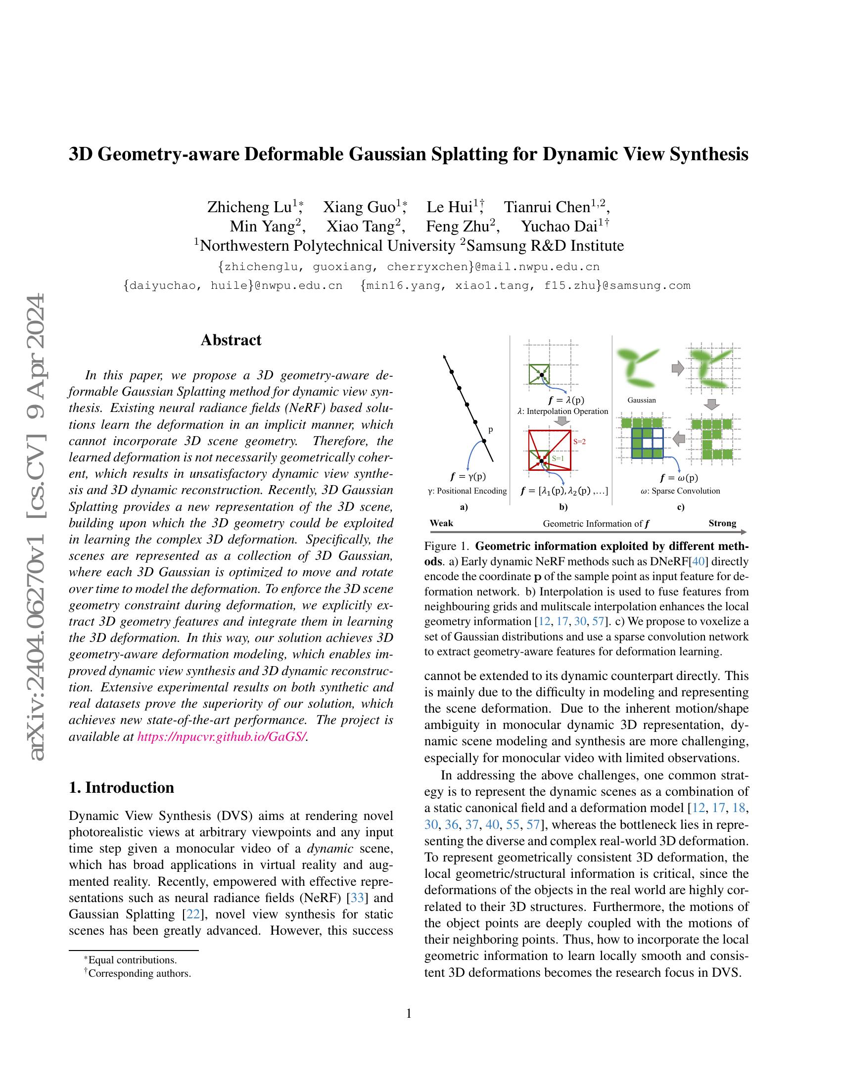 3D Geometry-aware Deformable Gaussian Splatting for Dynamic View Synthesis - 智源社区论文