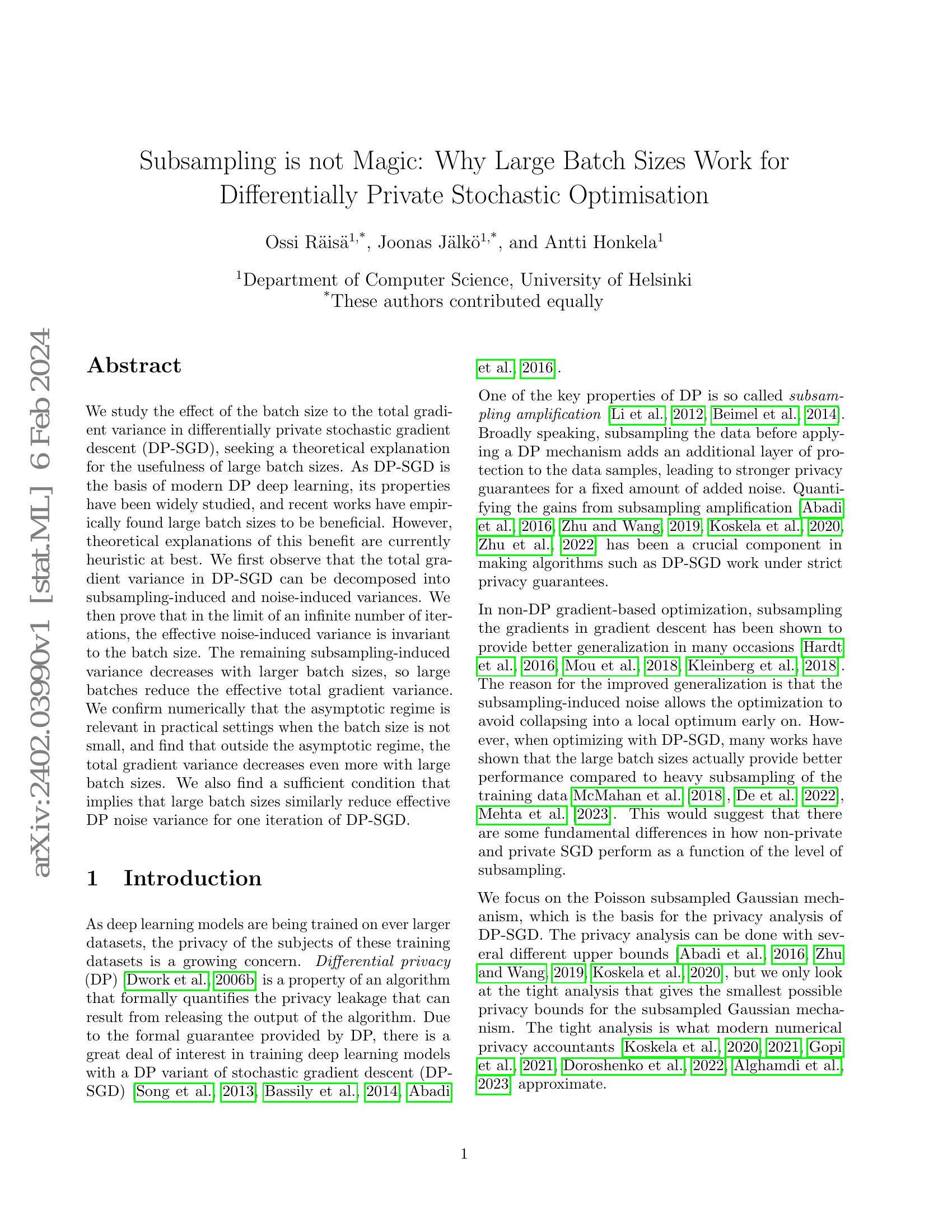 Subsampling is not Magic: Why Large Batch Sizes Work for Differentially Private Stochastic ...