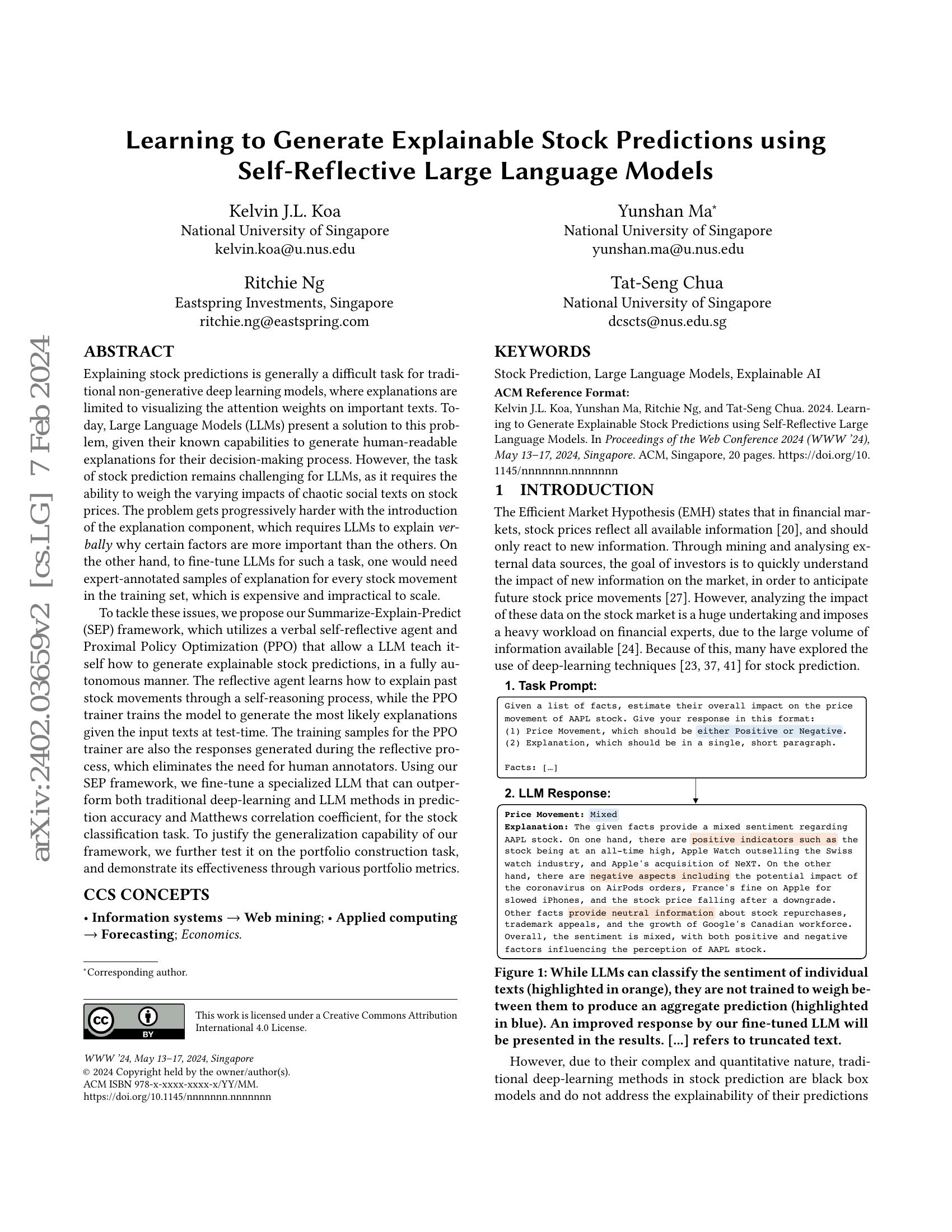 Learning to Generate Explainable Stock Predictions using Self-Reflective Large Language Models ...
