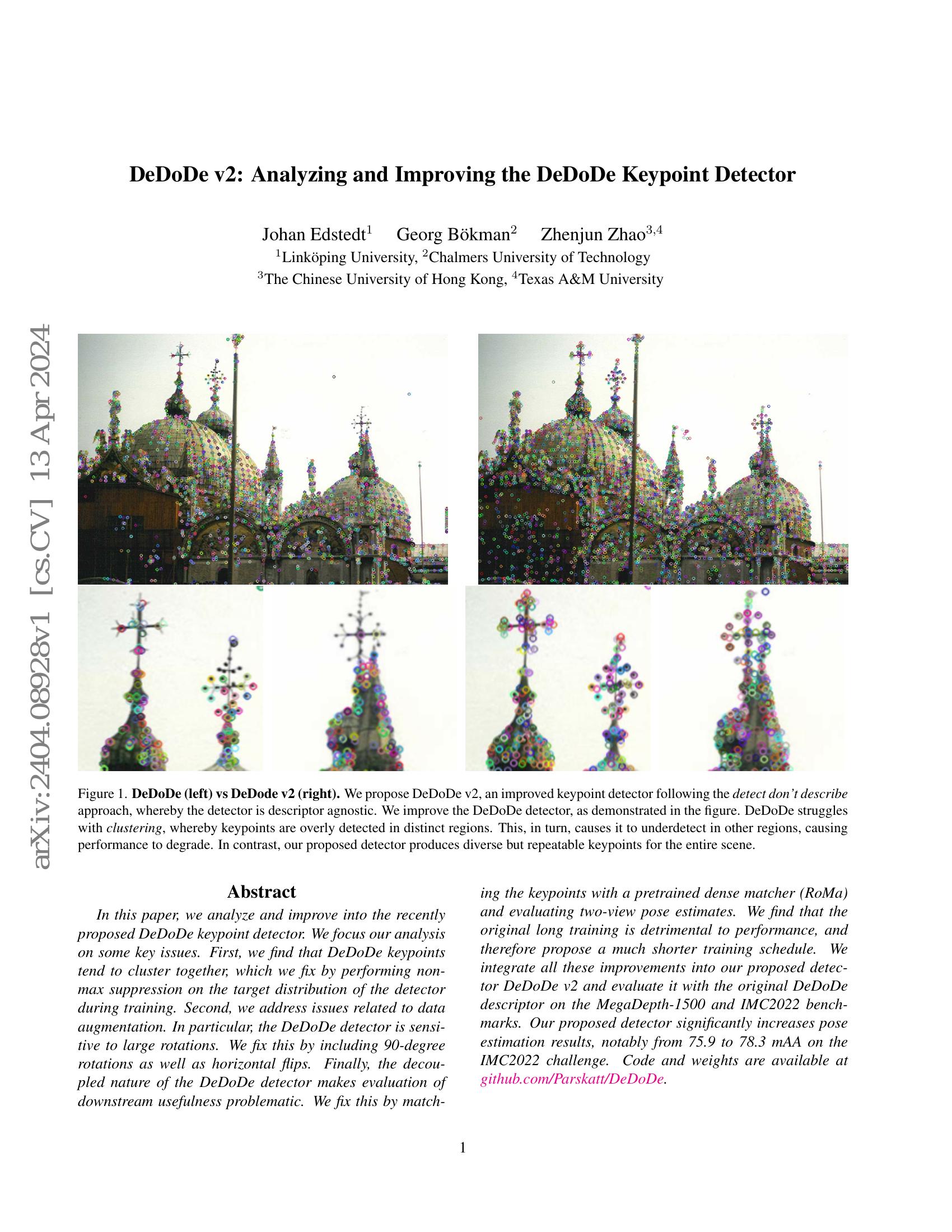 DeDoDe v2: Analyzing and Improving the DeDoDe Keypoint Detector - 智源社区论文