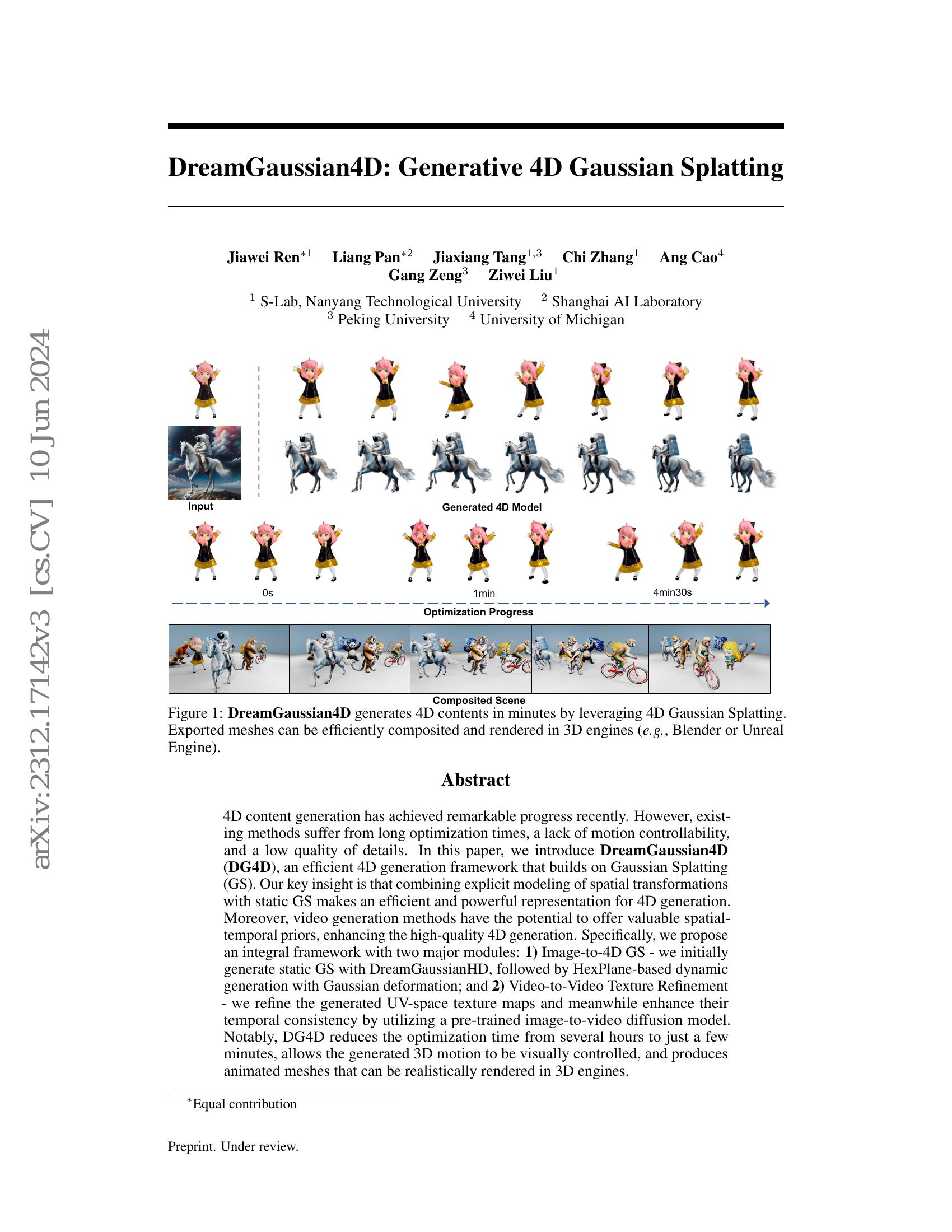 DreamGaussian4D: Generative 4D Gaussian Splatting - 智源社区论文