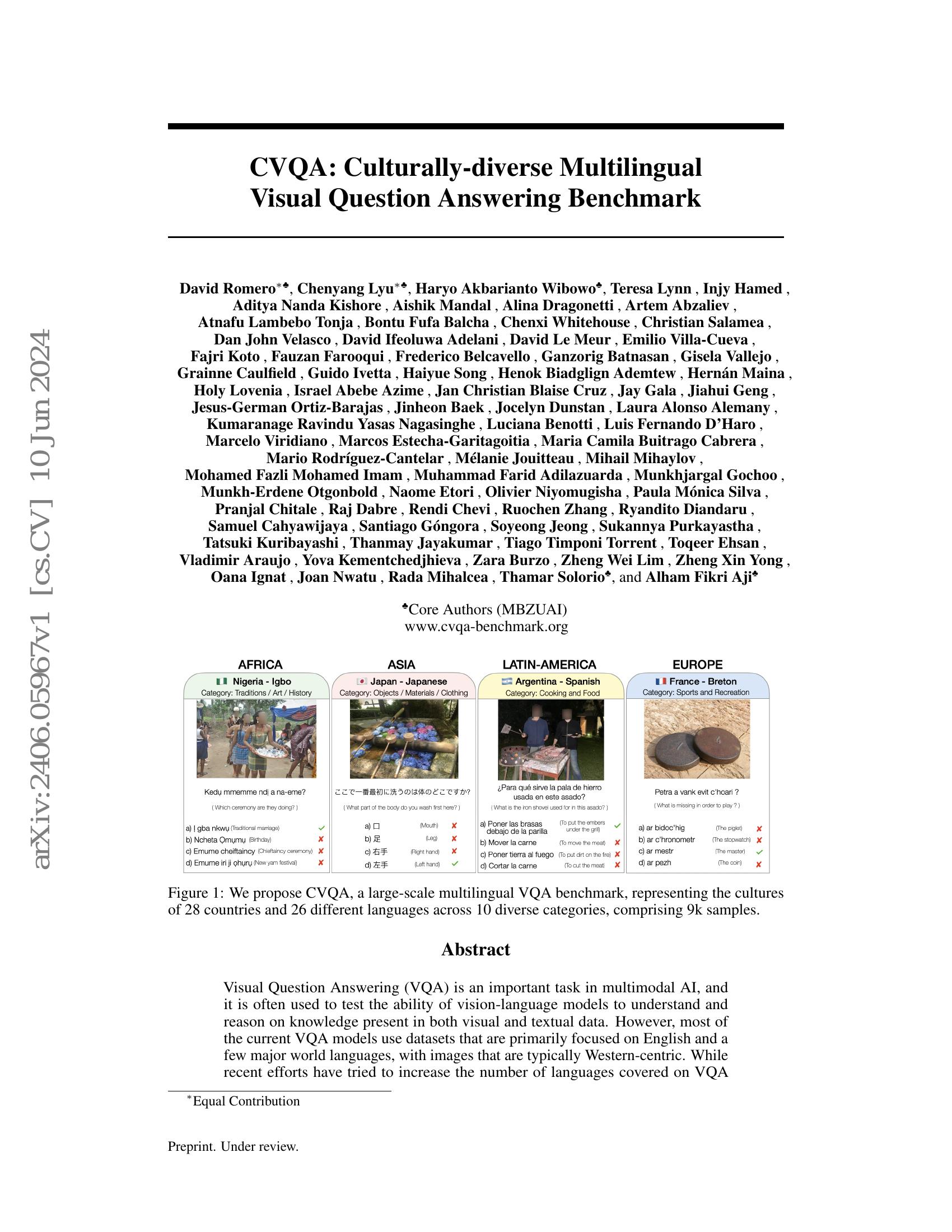 CVQA: Culturally-diverse Multilingual Visual Question Answering Benchmark - 智源社区论文