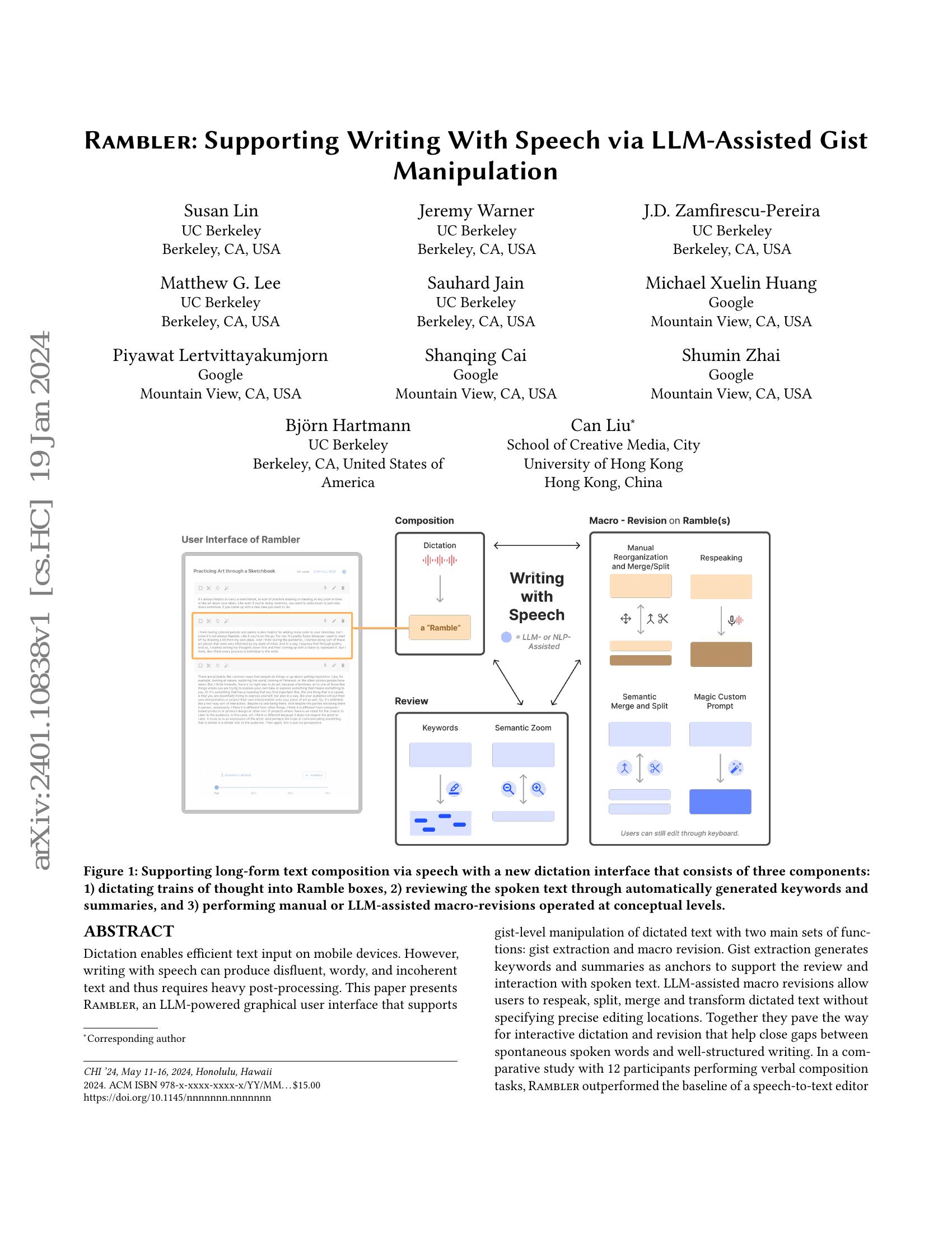 Rambler: Supporting Writing With Speech via LLM-Assisted Gist Manipulation - 智源社区论文