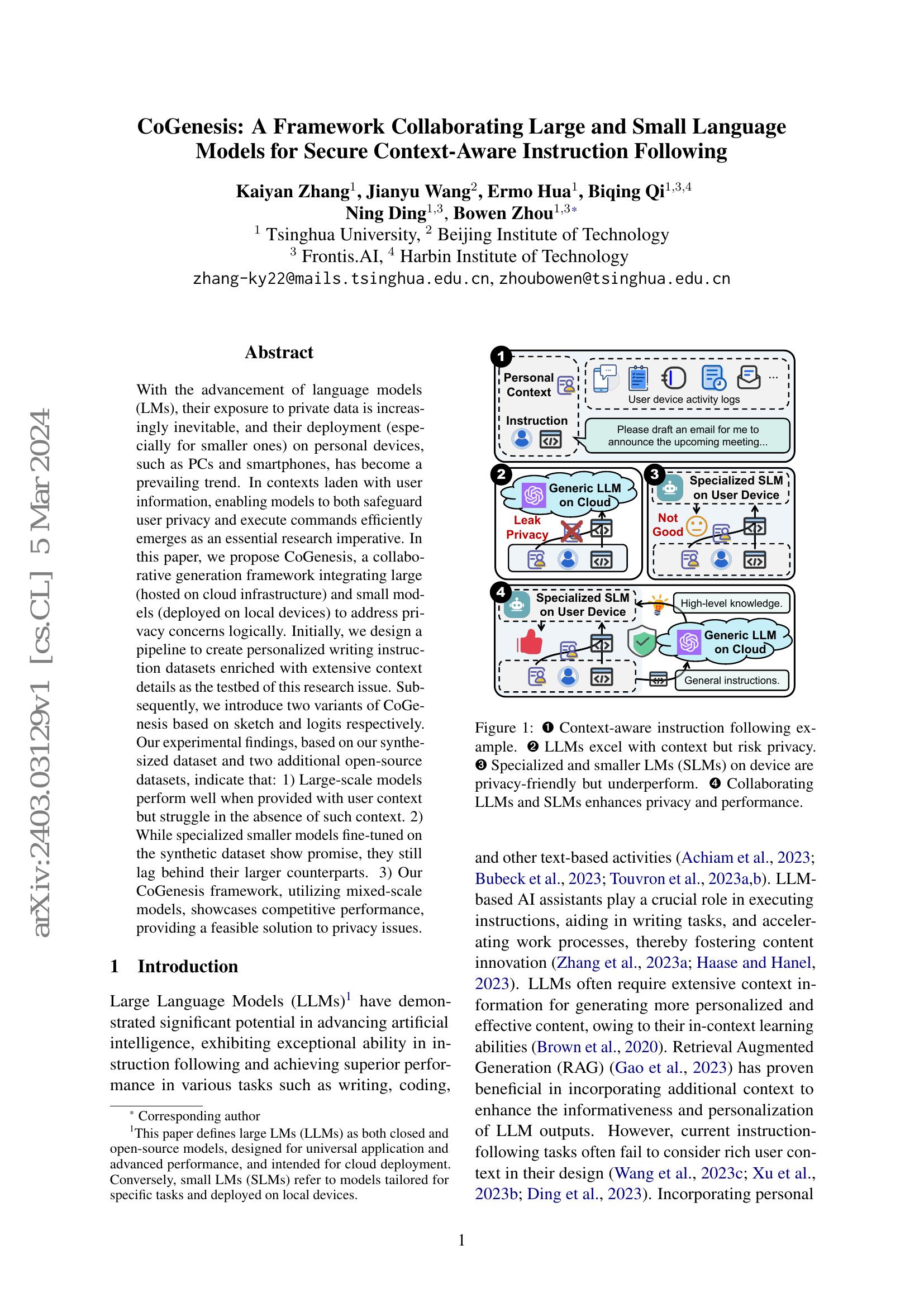 CoGenesis: A Framework Collaborating Large and Small Language Models for Secure Context-Aware ...