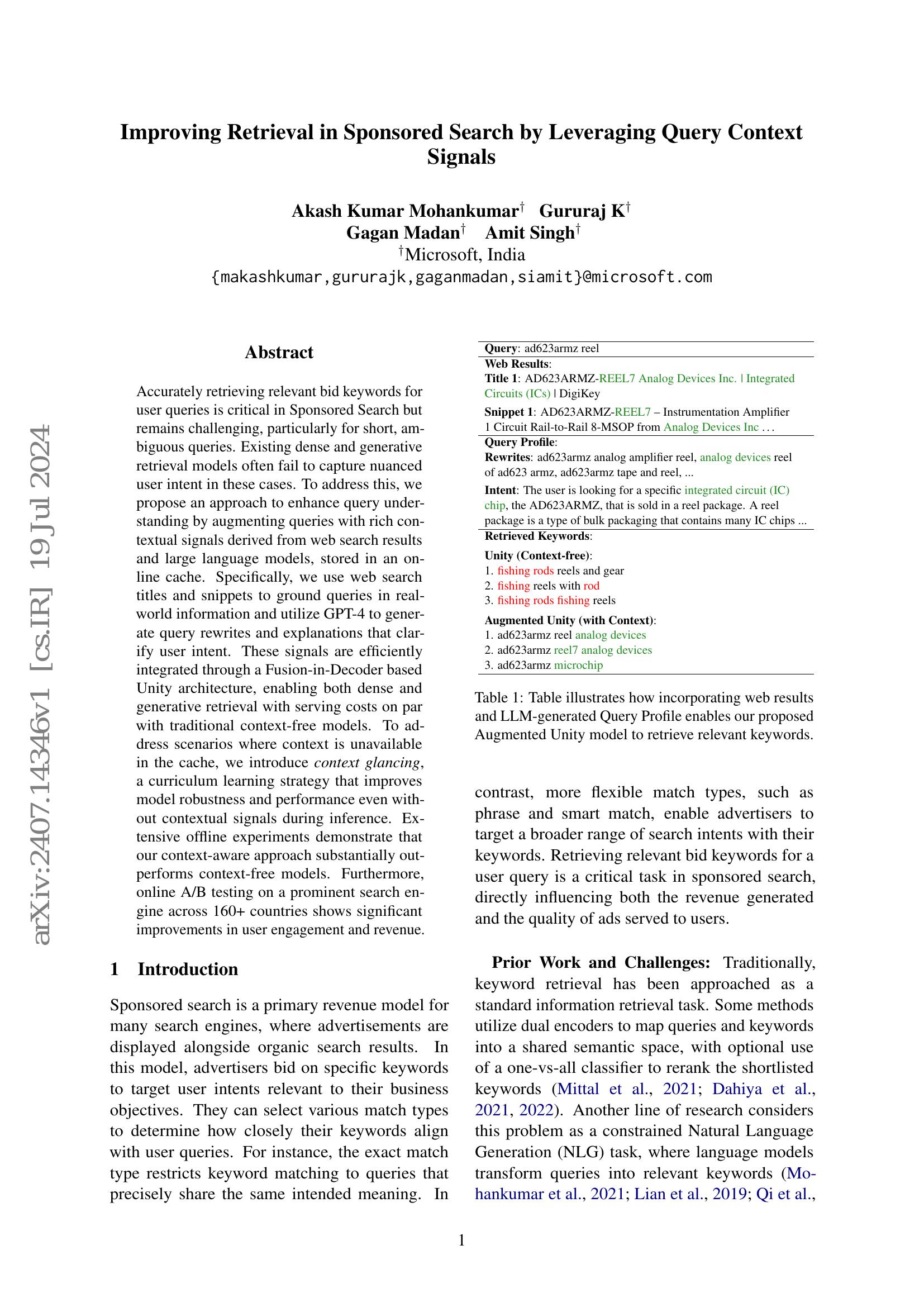 Improving Retrieval in Sponsored Search by Leveraging Query Context Signals - 智源社区论文