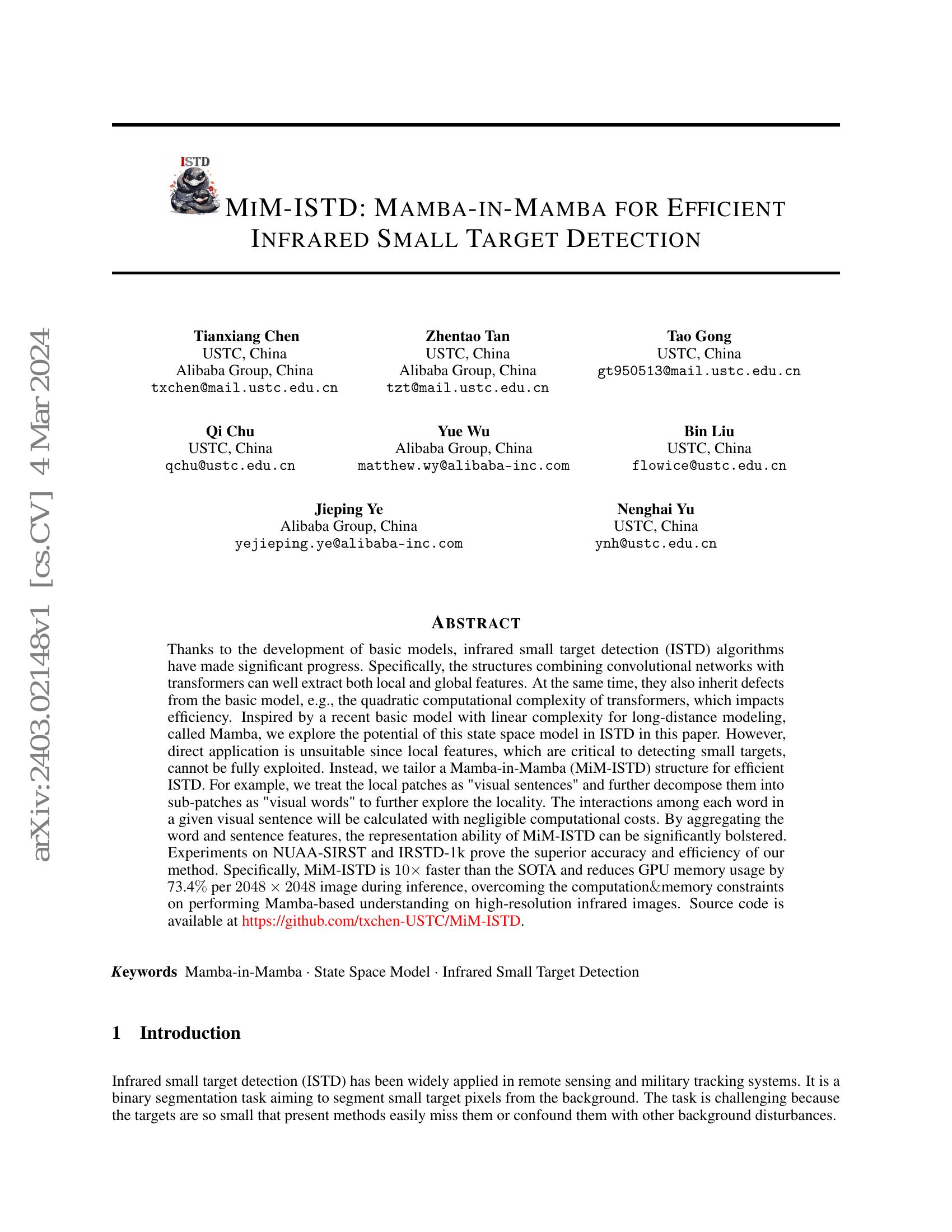 MiM-ISTD: Mamba-in-Mamba for Efficient Infrared Small Target Detection - 智源社区论文