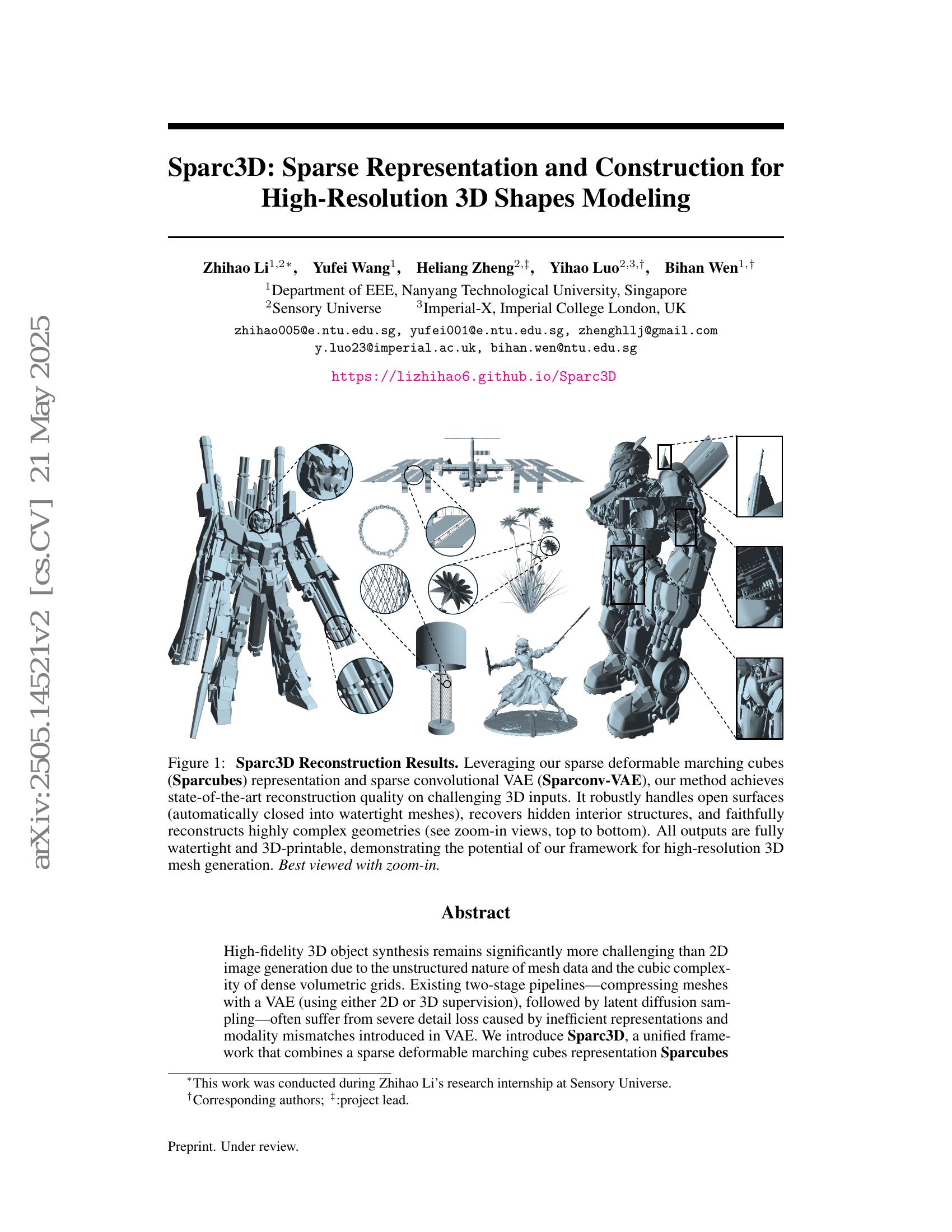 Sparc3D: Sparse Representation and Construction for High-Resolution 3D ...