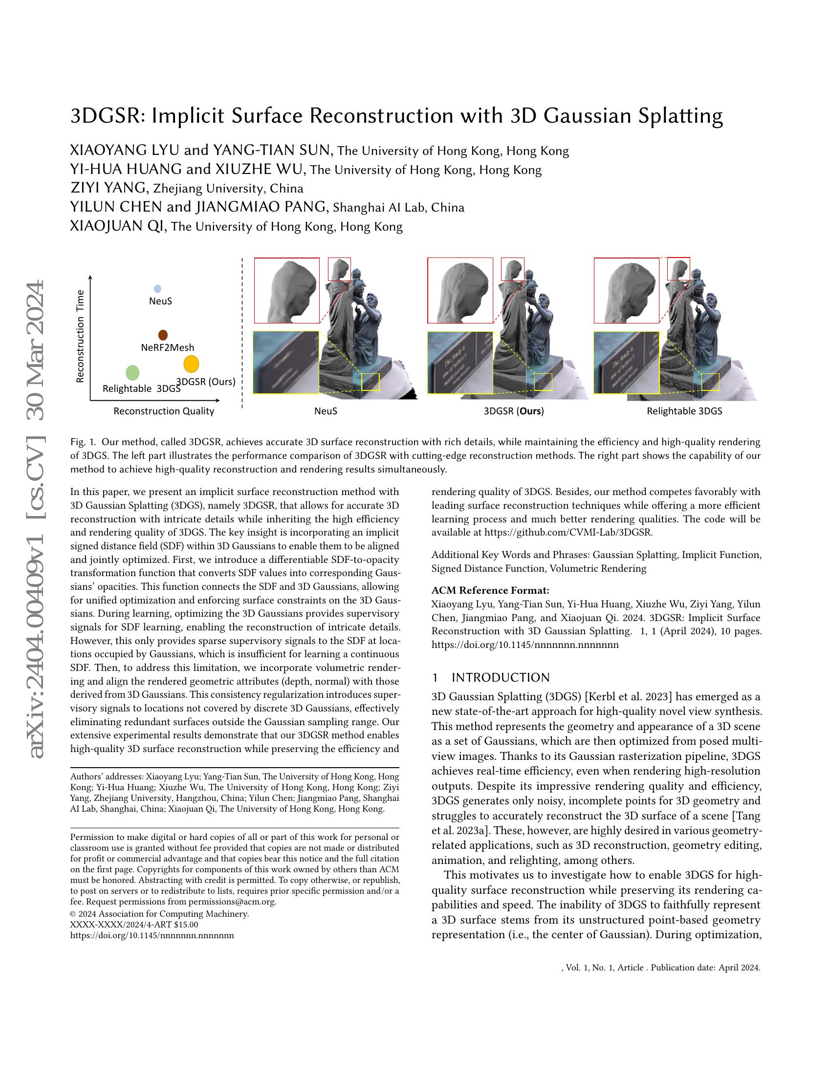 3DGSR: Implicit Surface Reconstruction with 3D Gaussian Splatting - 智源社区论文