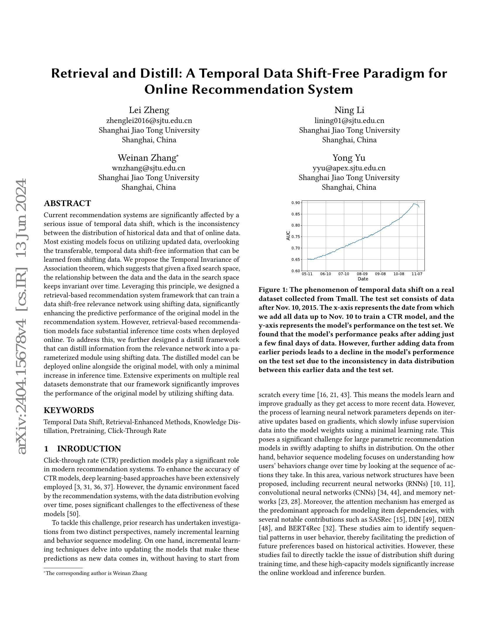 Retrieval and Distill: A Temporal Data Shift-Free Paradigm for Online ...