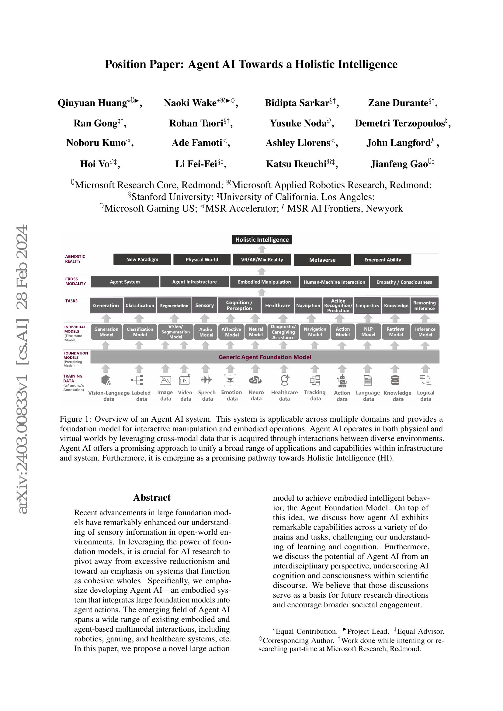 Position Paper: Agent AI Towards a Holistic Intelligence - 智源社区论文