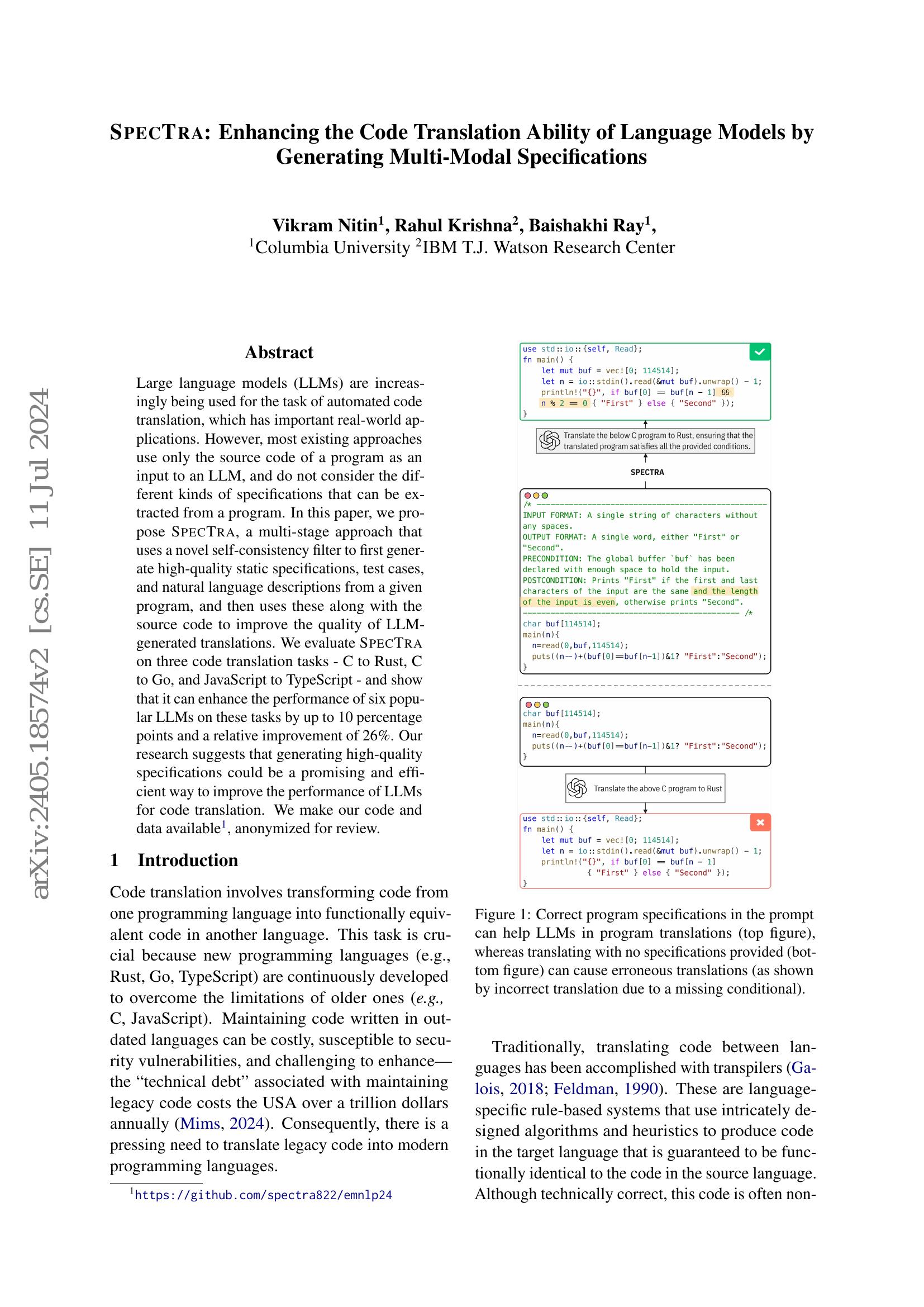 SpecTra: Enhancing the Code Translation Ability of Language Models by Generating Multi-Modal ...