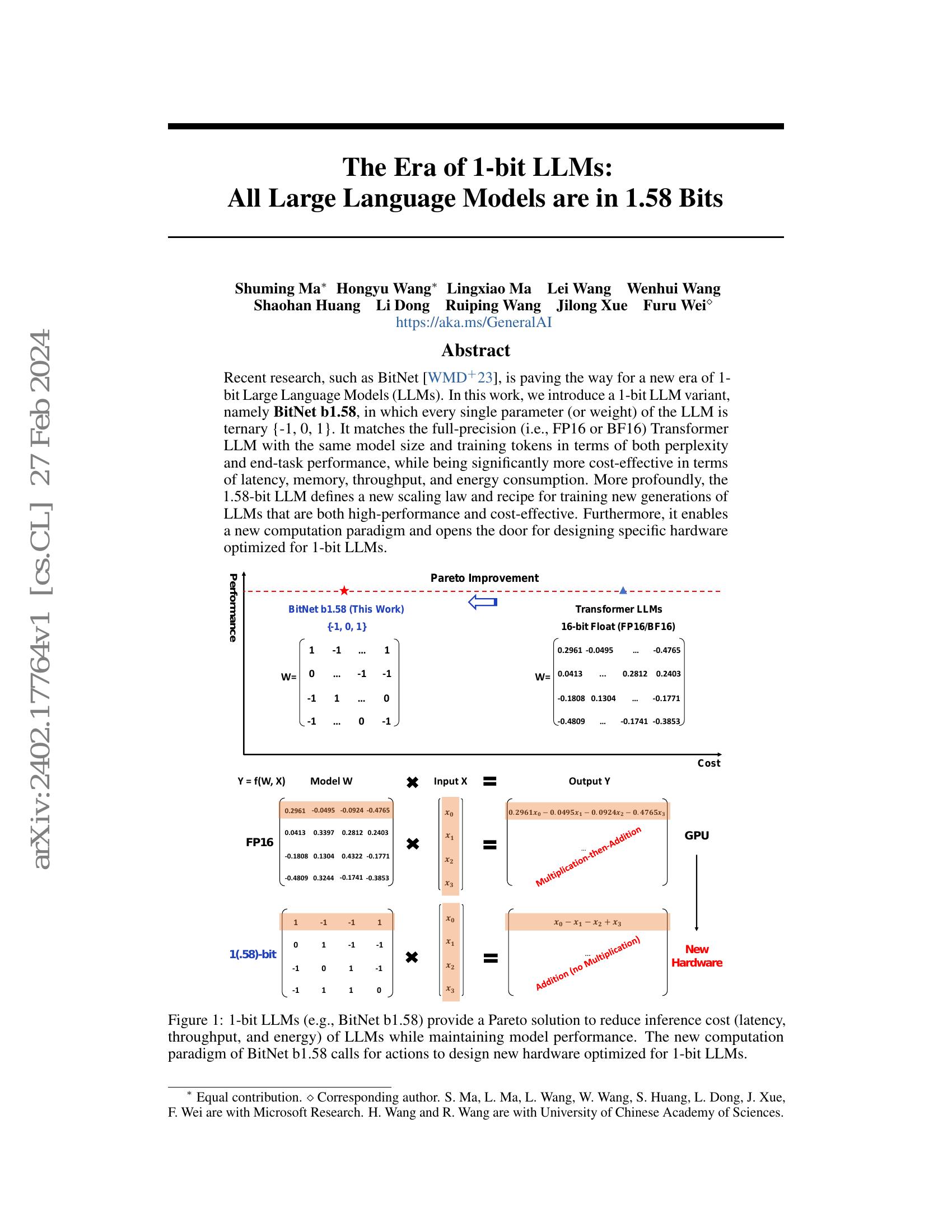 The Era of 1-bit LLMs: All Large Language Models are in 1.58 Bits - 智源社区论文