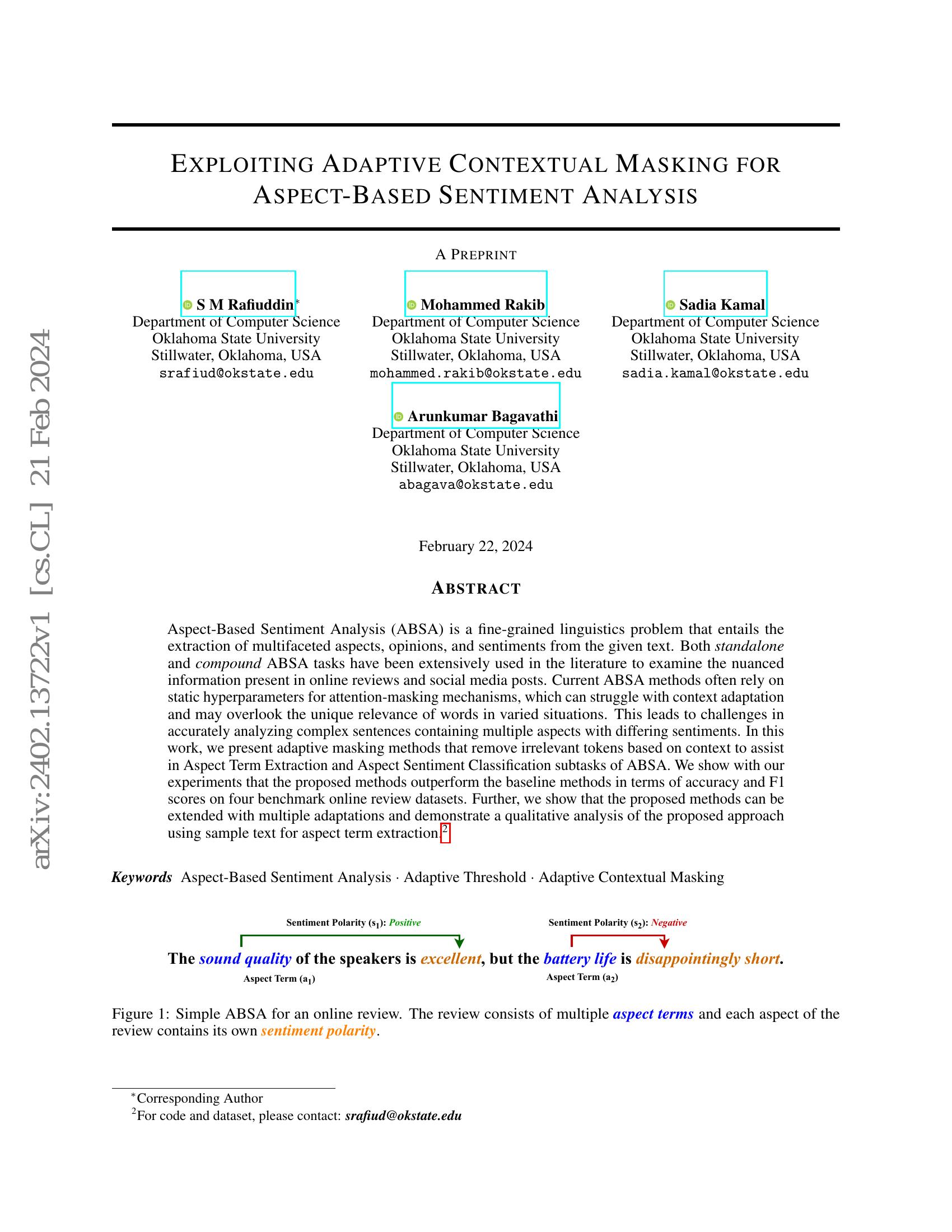 Exploiting Adaptive Contextual Masking for Aspect-Based Sentiment Analysis - 智源社区论文