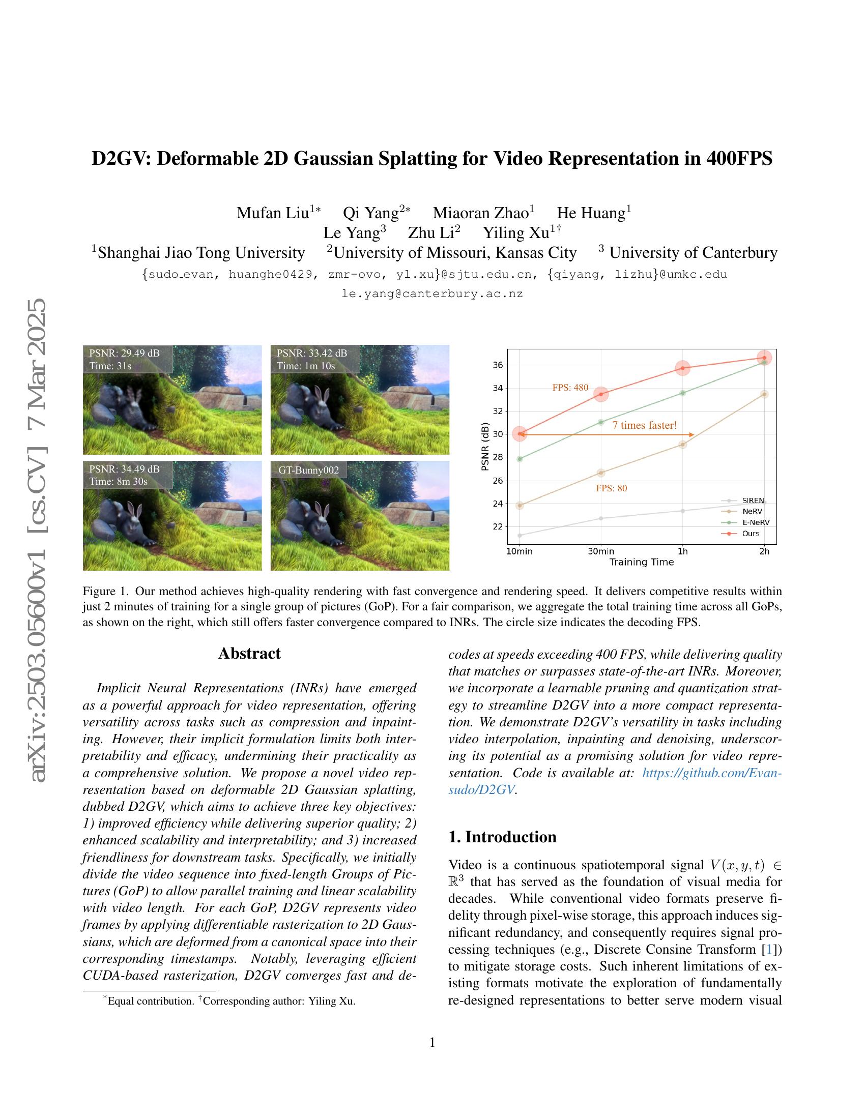 D2GV: Deformable 2D Gaussian Splatting for Video Representation in 400FPS - 智源社区论文