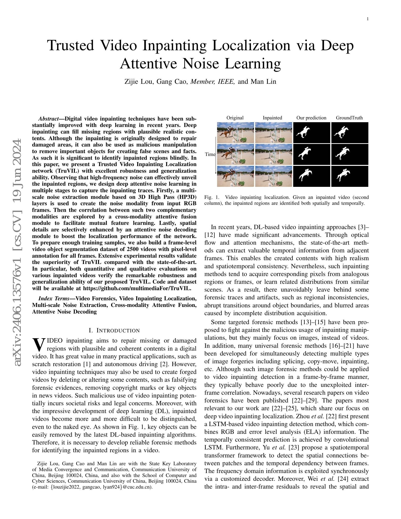 Trusted Video Inpainting Localization via Deep Attentive Noise Learning - 智源社区论文