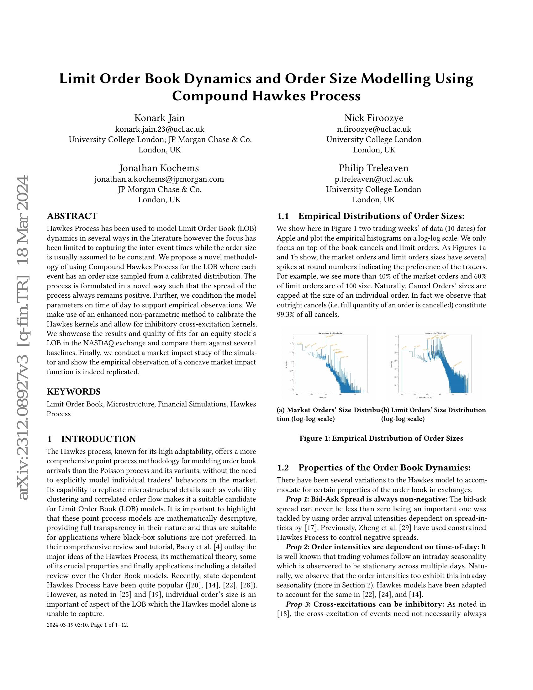 Limit Order Book Dynamics and Order Size Modelling Using Compound ...
