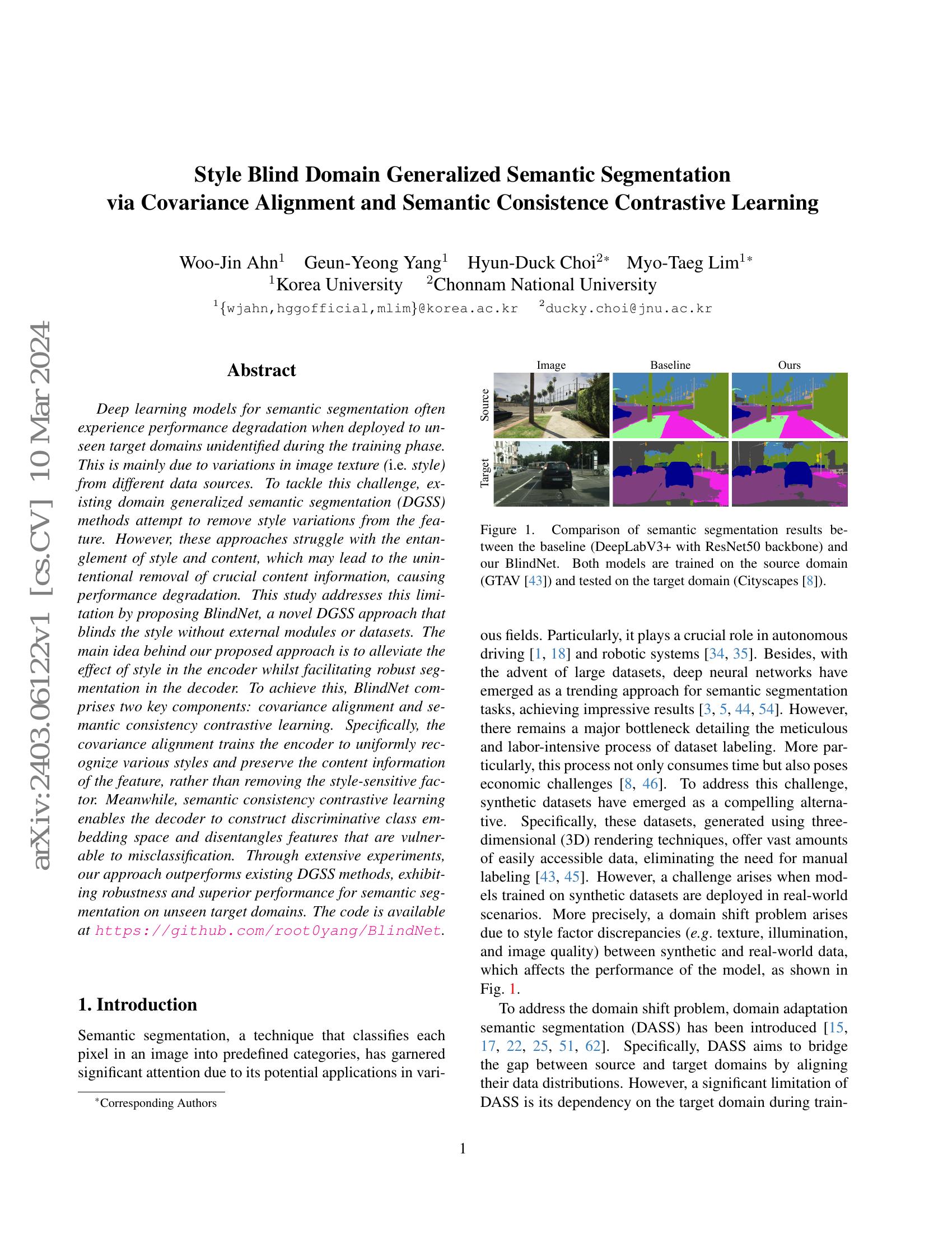 Style Blind Domain Generalized Semantic Segmentation via Covariance Alignment and Semantic ...