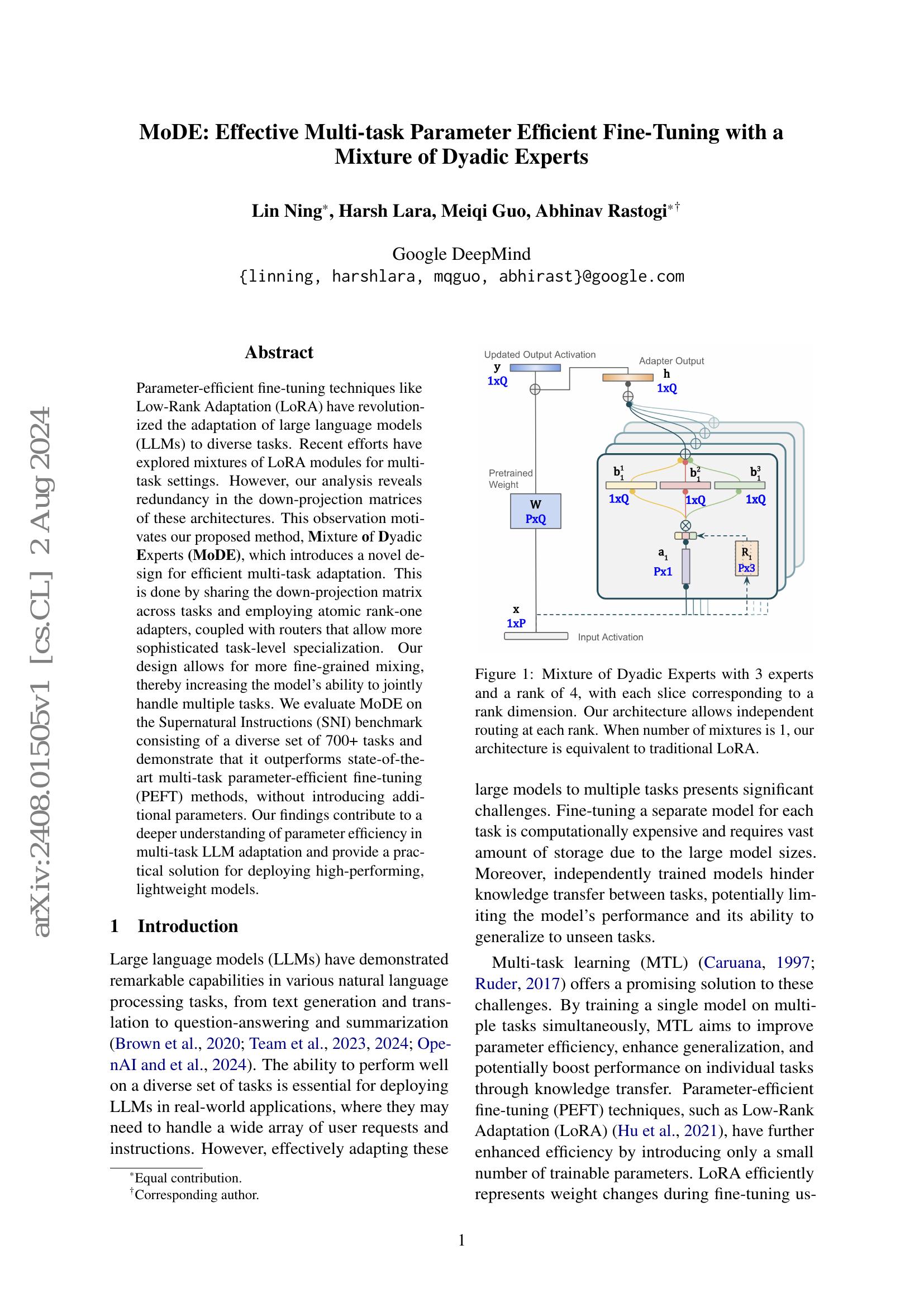 MoDE: Effective Multi-task Parameter Efficient Fine-Tuning with a Mixture of Dyadic Experts - 智源社区论文