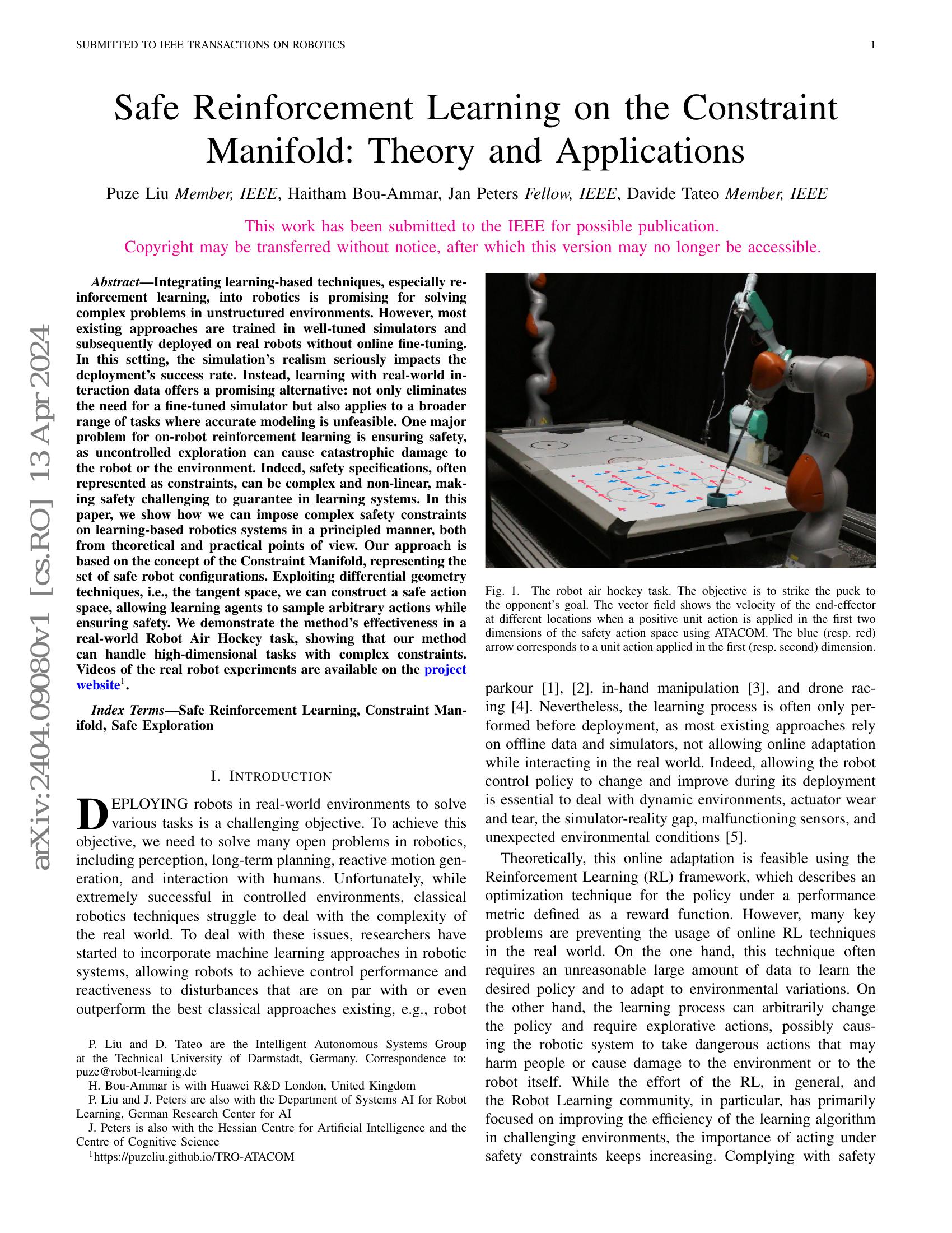 Safe Reinforcement Learning on the Constraint Manifold: Theory and Applications - 智源社区论文