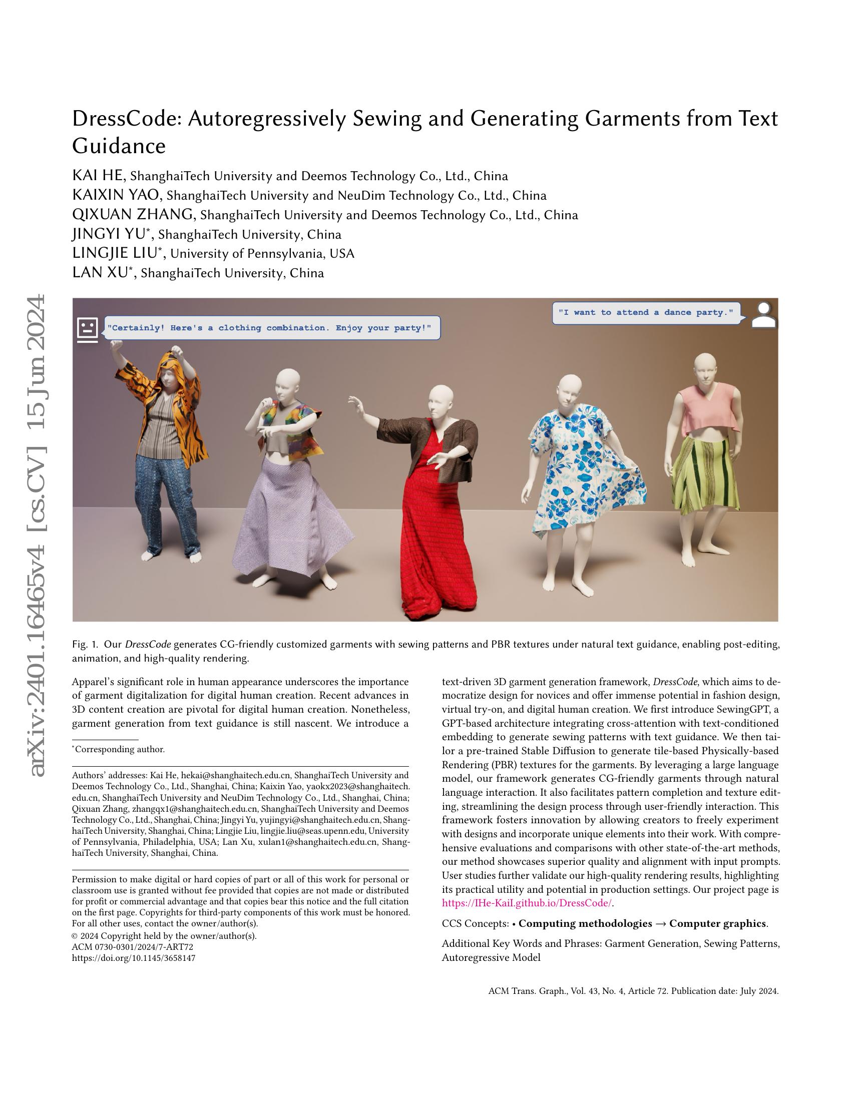 DressCode: Autoregressively Sewing and Generating Garments from Text ...