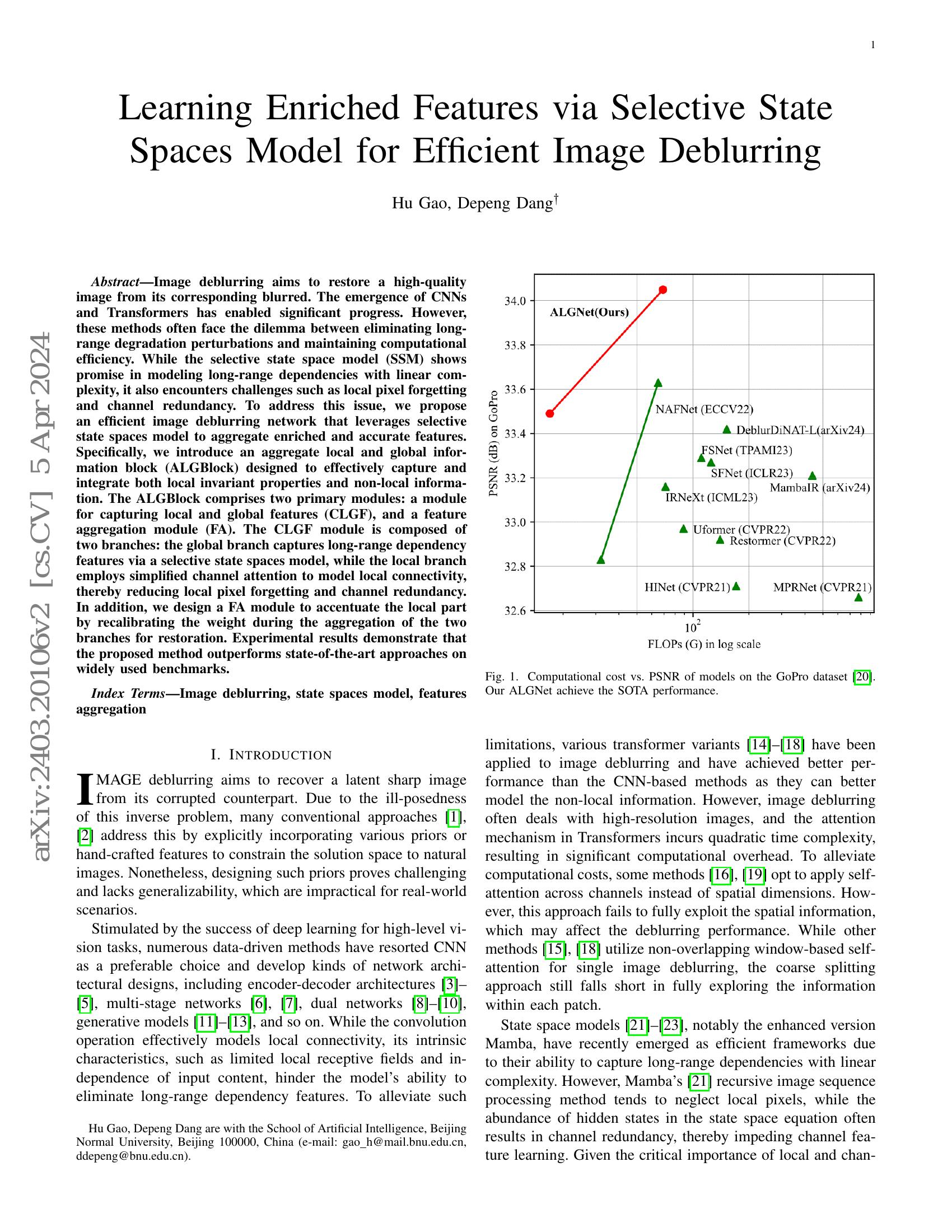 Learning Enriched Features via Selective State Spaces Model for Efficient Image Deblurring - 智源社区论文