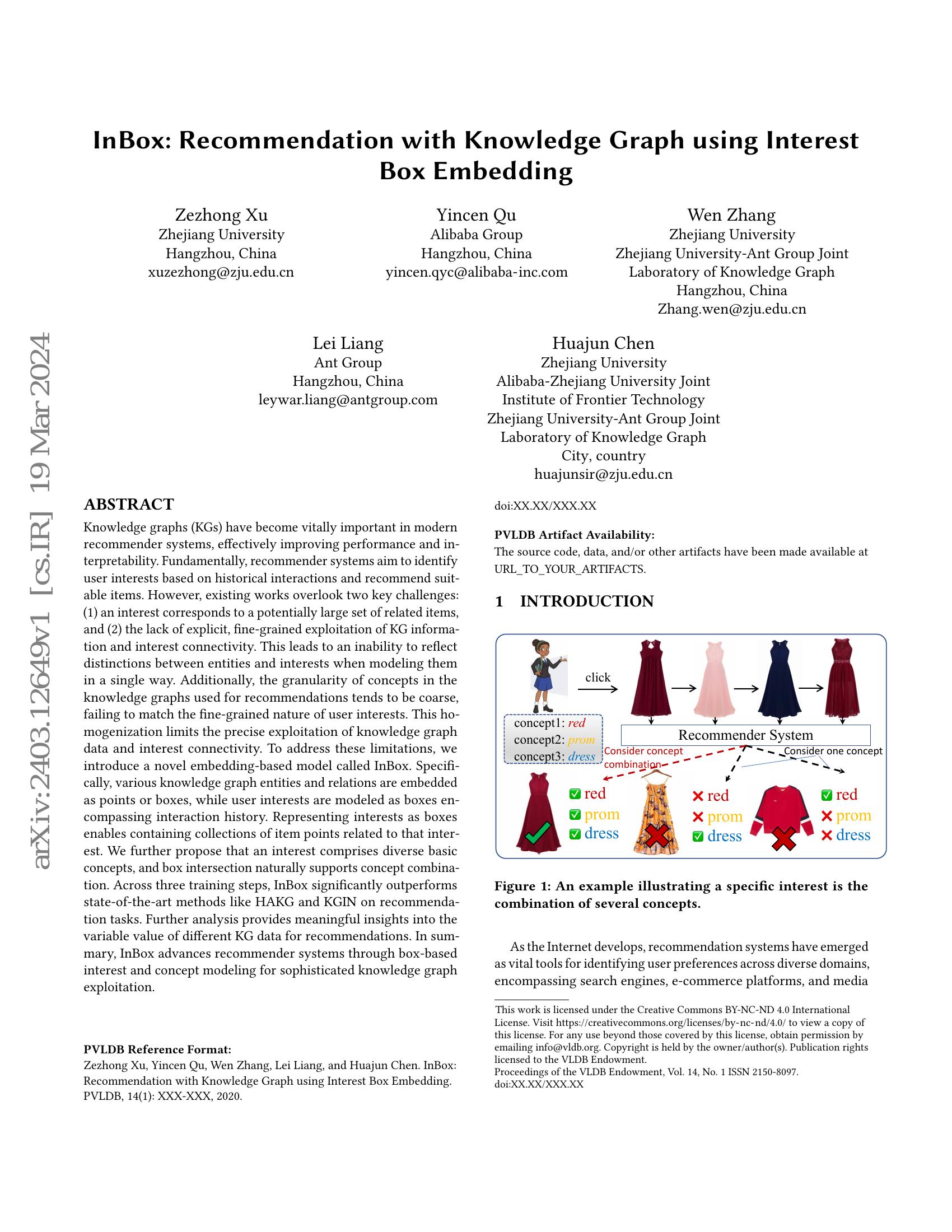 InBox: Recommendation with Knowledge Graph using Interest Box Embedding - 智源社区论文